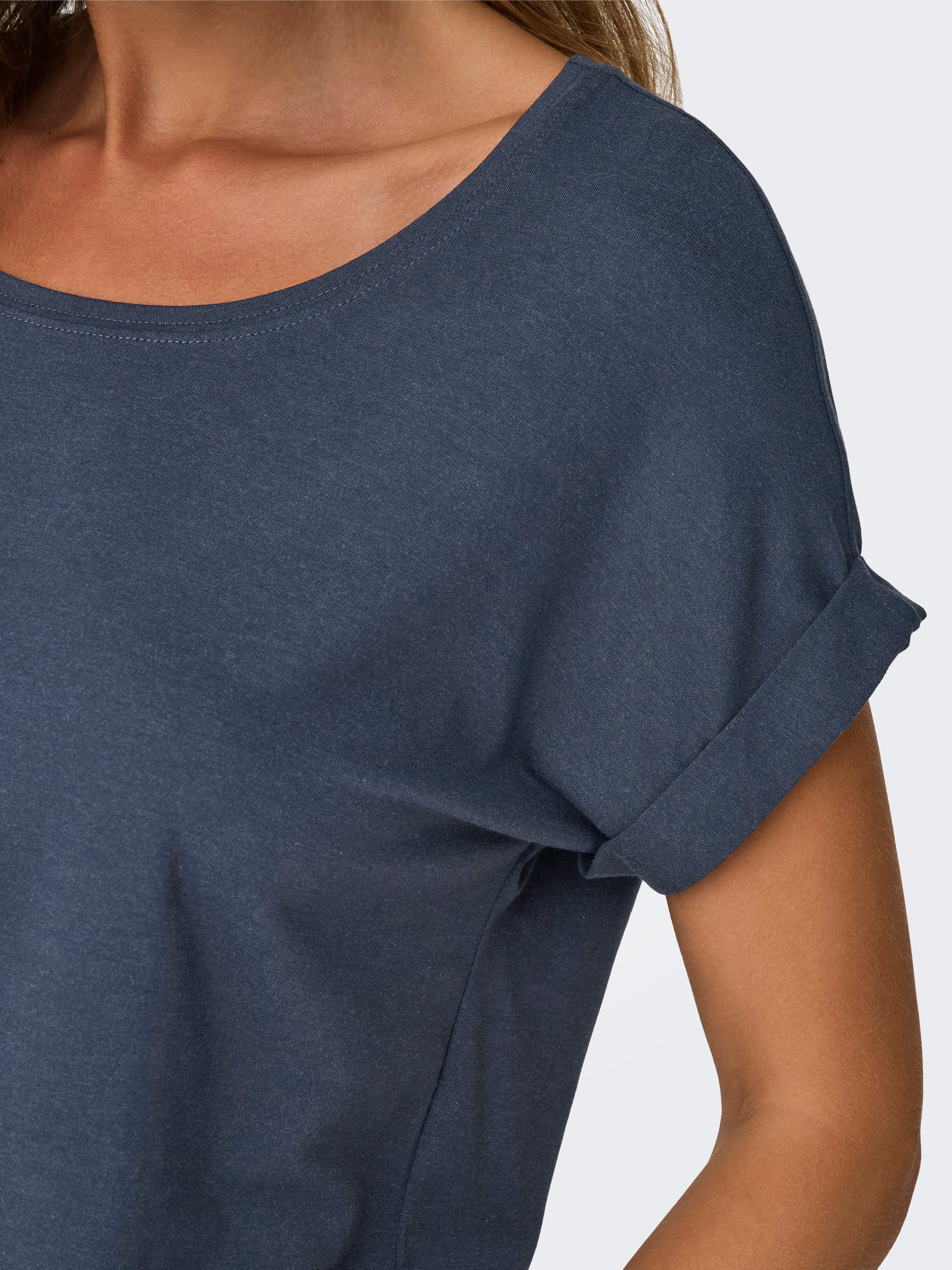 Regular Fit Round Neck Fold-up cuffs T-Shirt | Medium Blue | ONLY®