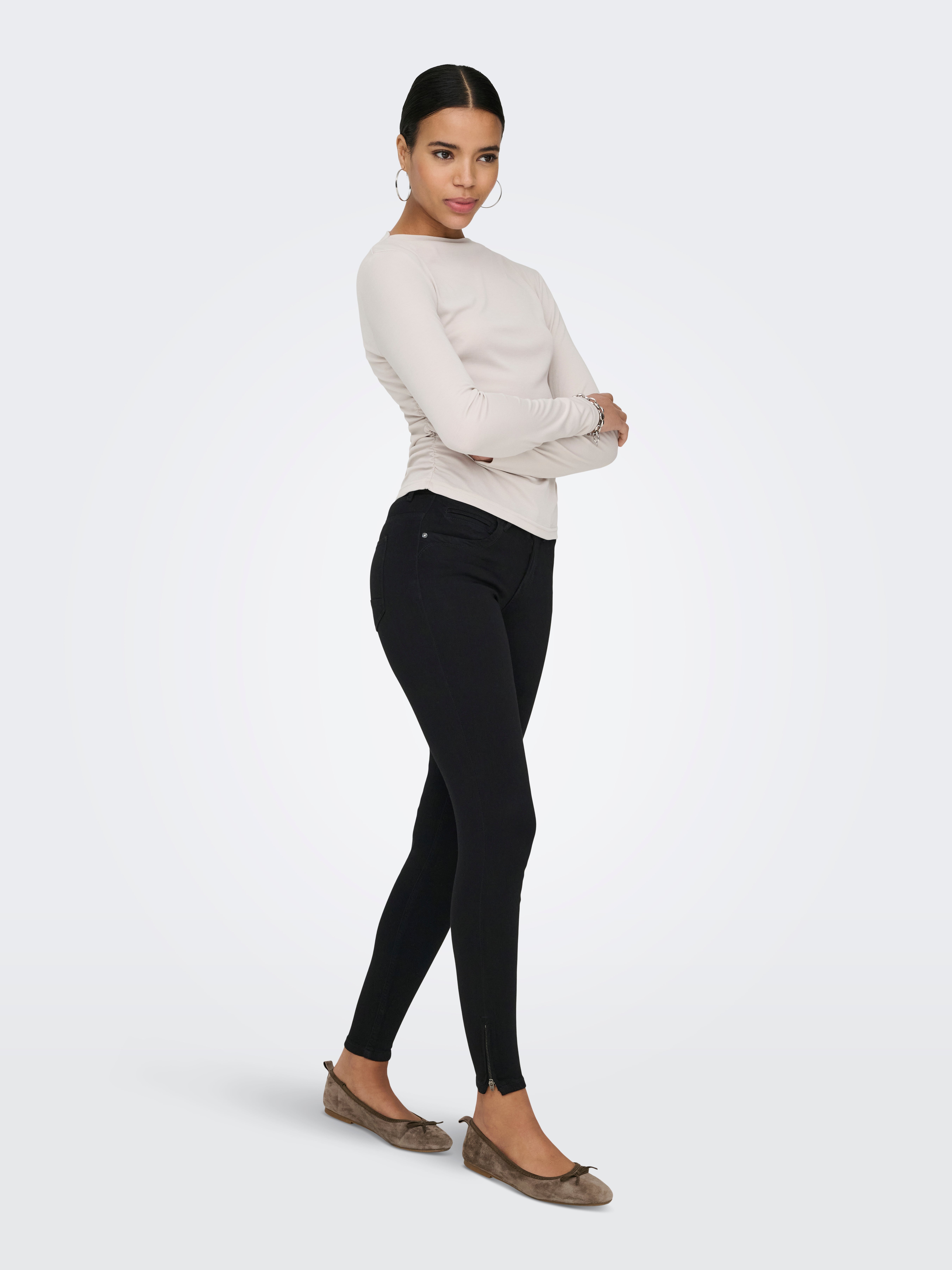 Skinny Fit Mittlere Taille Reißverschluss am Beinabschluss Jeans ...