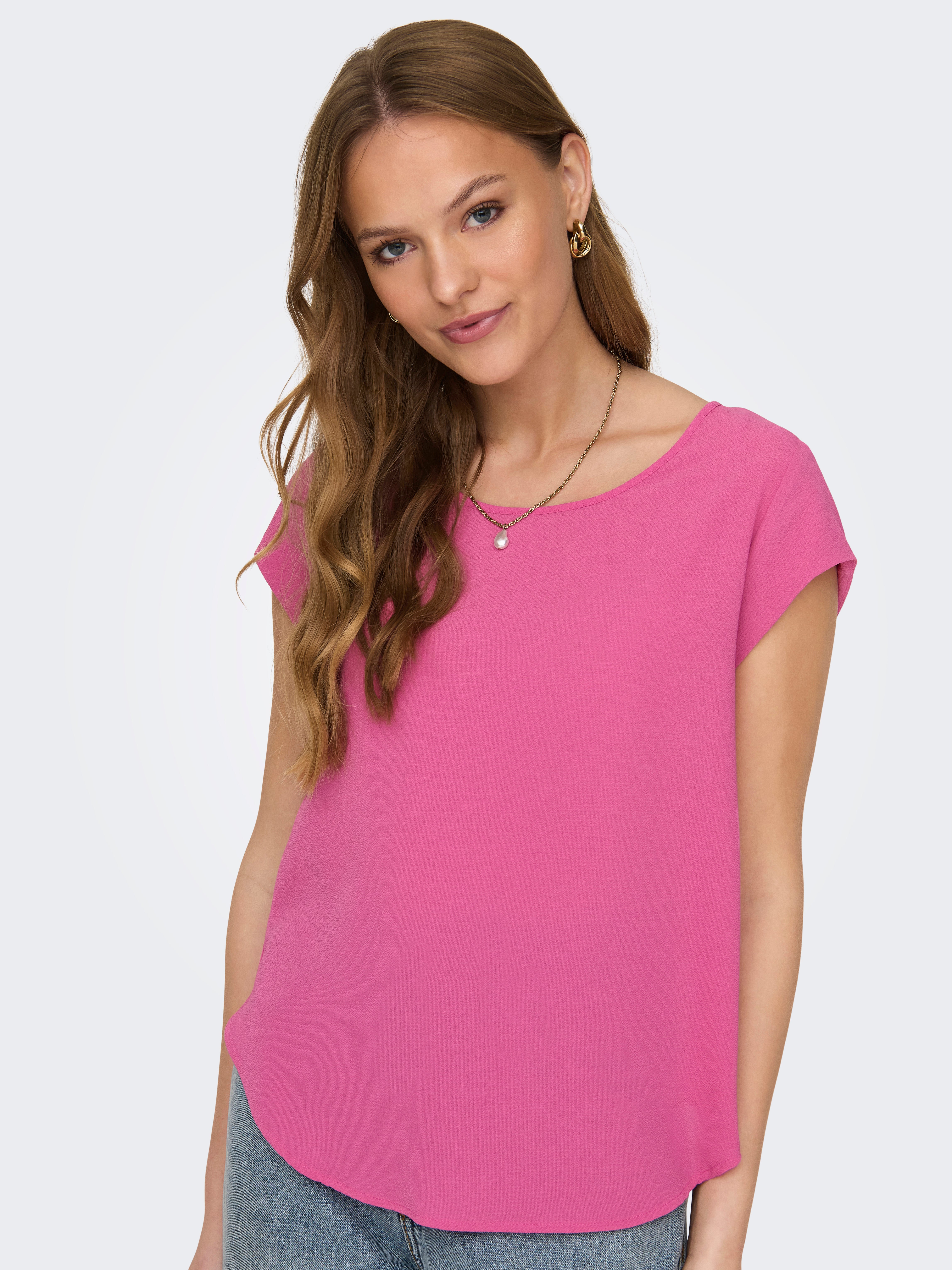 Loose fit Top met korte mouwen | Donkerroze | ONLY®