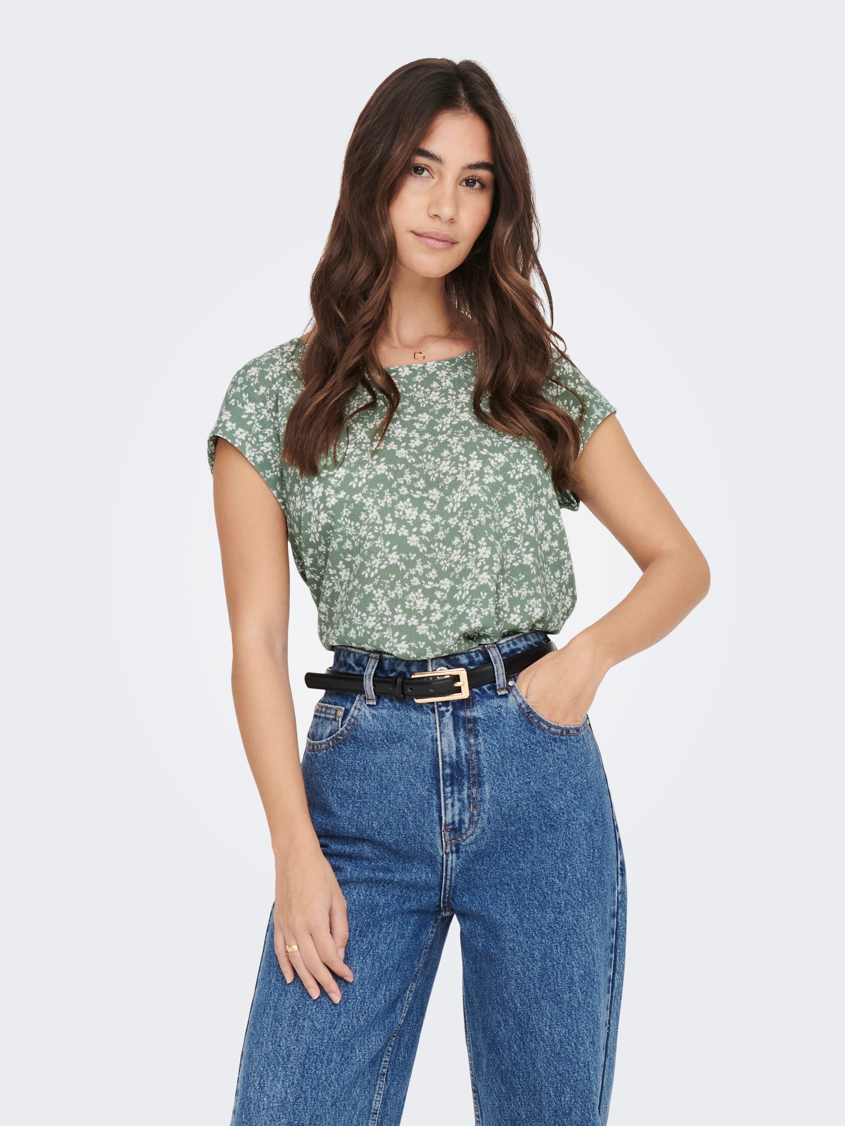 Imprimé Top à manches courtes | Vert moyen | ONLY®