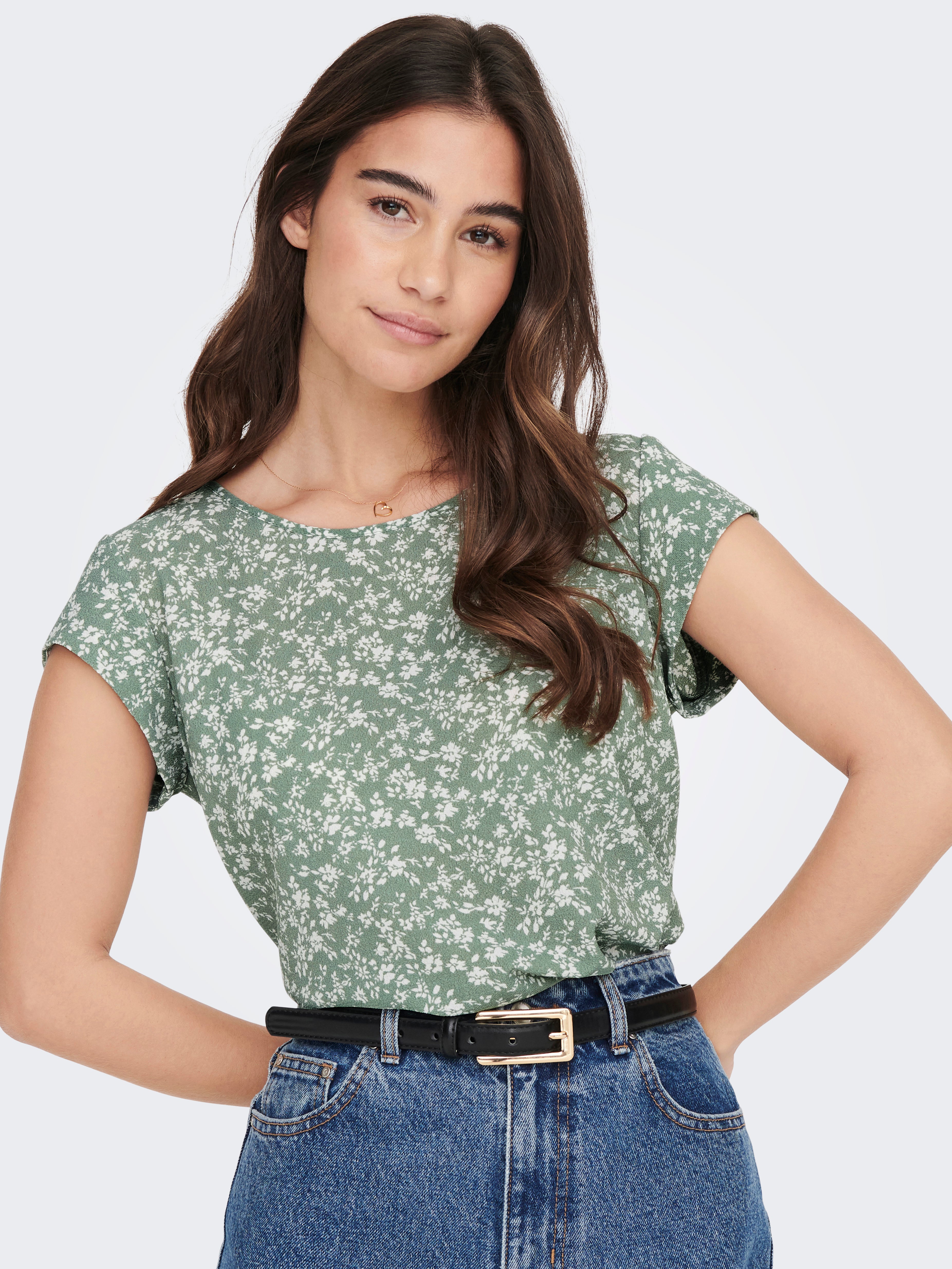 Printed Short Sleeved Top | Medium Green | ONLY®