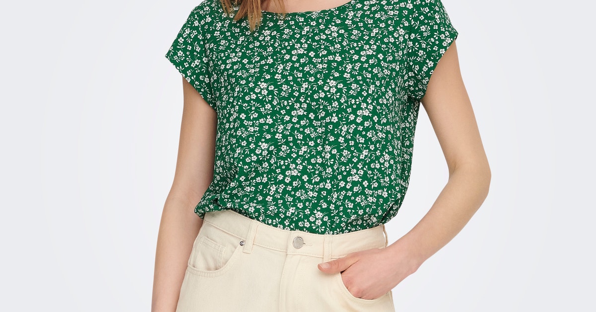 Printed Short Sleeved Top | Dark Green | ONLY®