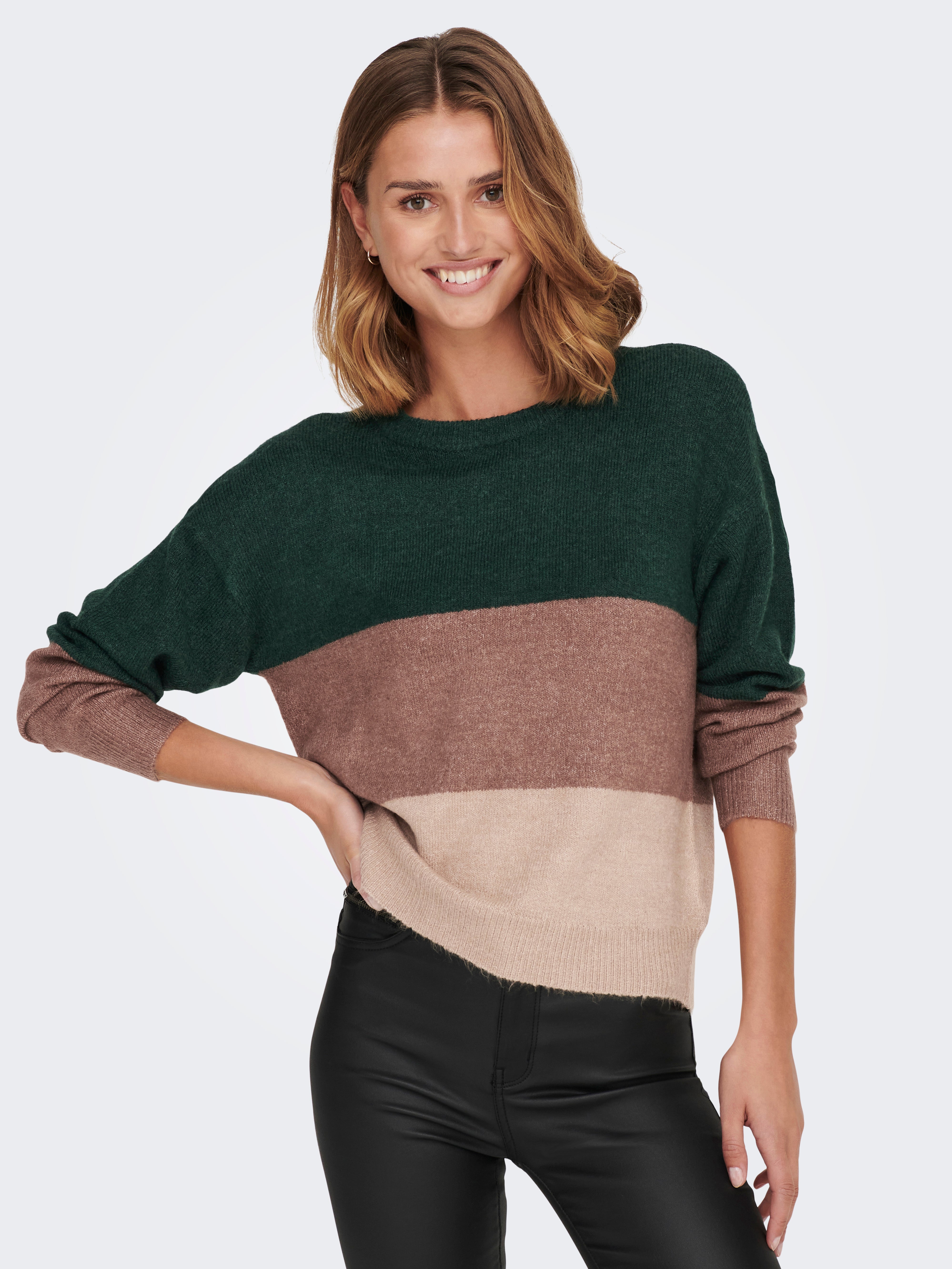 Contrast colored Knitted Pullover | Dark Brown | ONLY®
