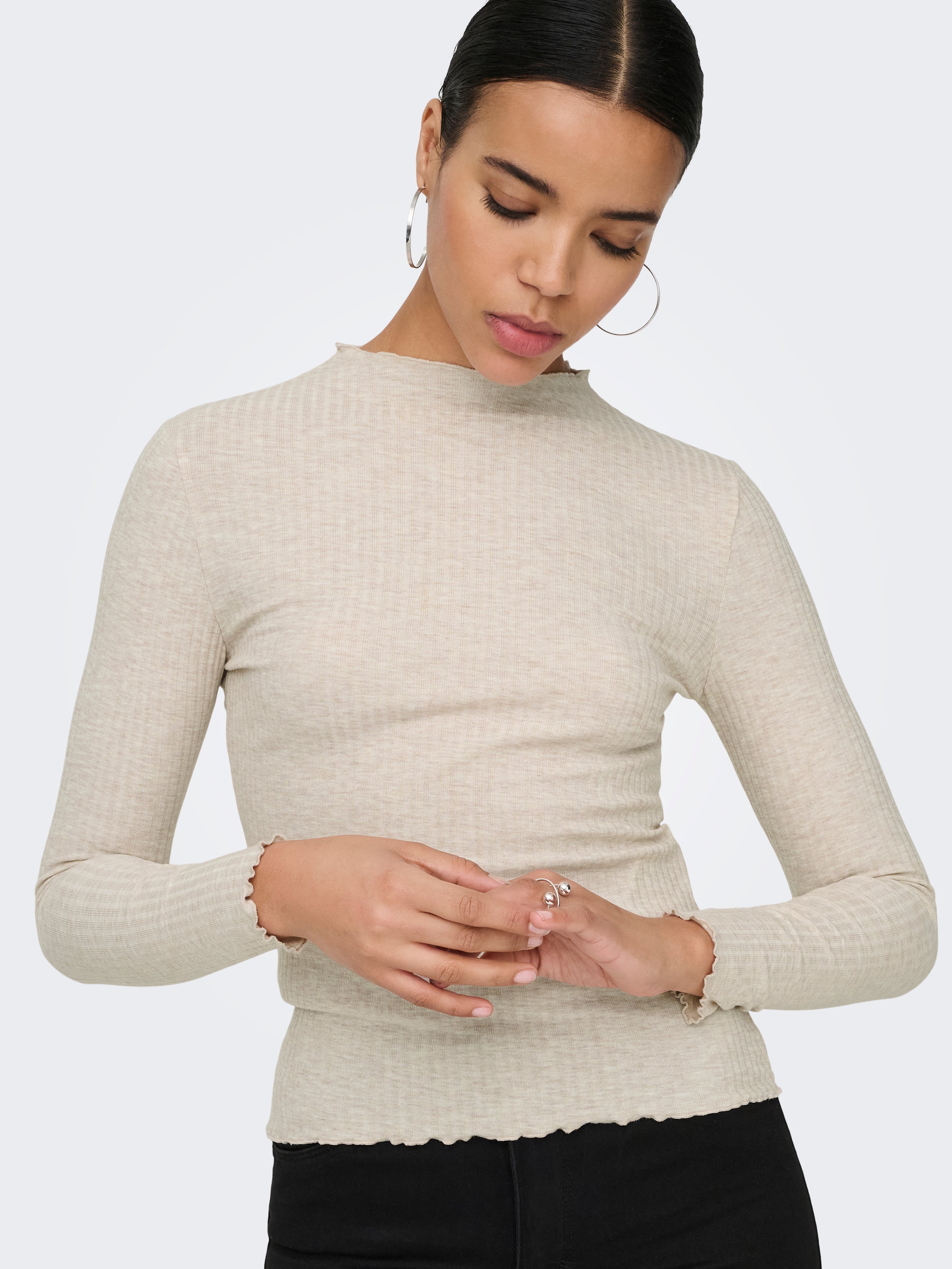 High neck Long Sleeved Top | Light Grey | ONLY®