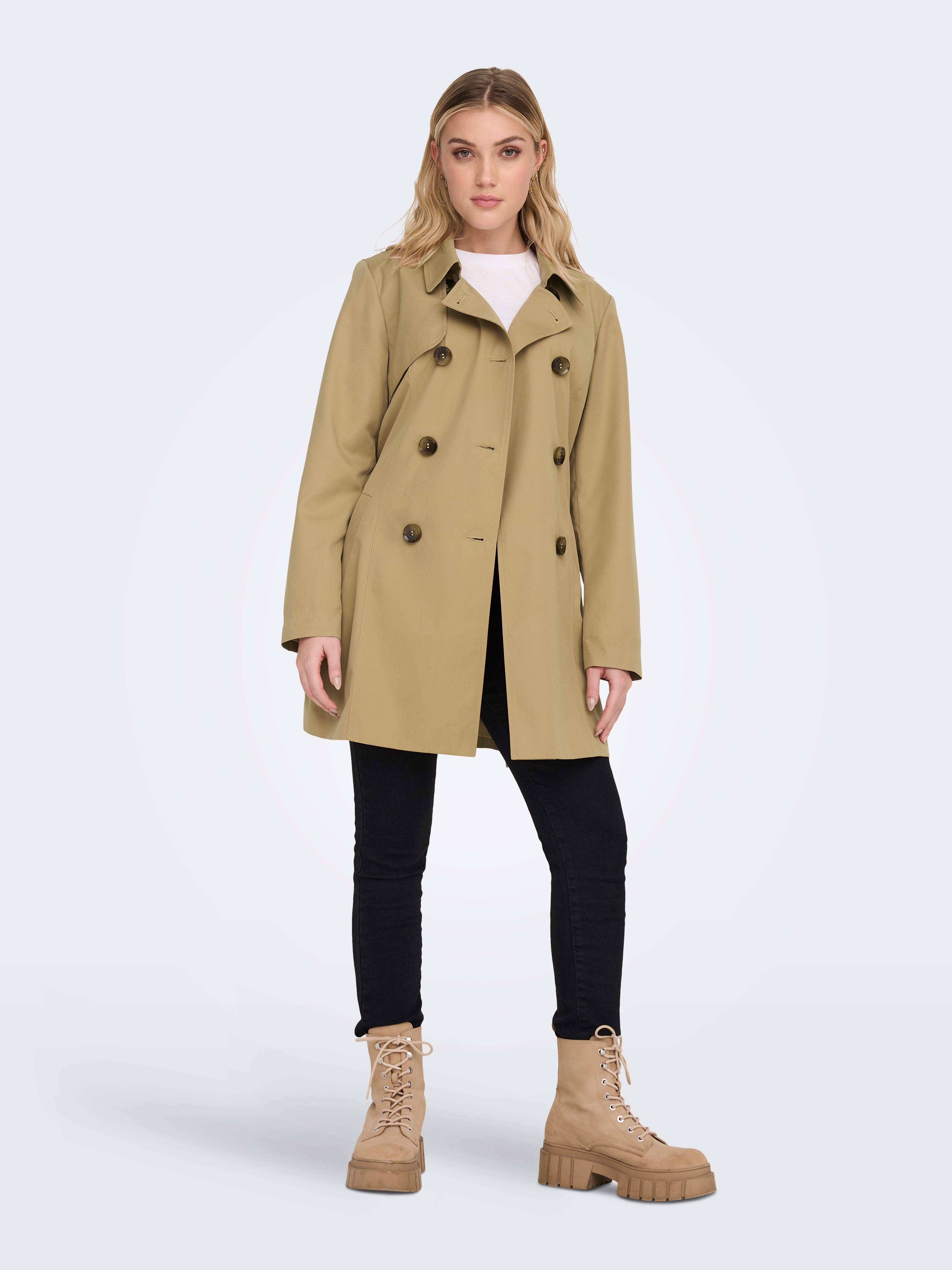 Short solid color Trenchcoat | Dark Brown | ONLY®