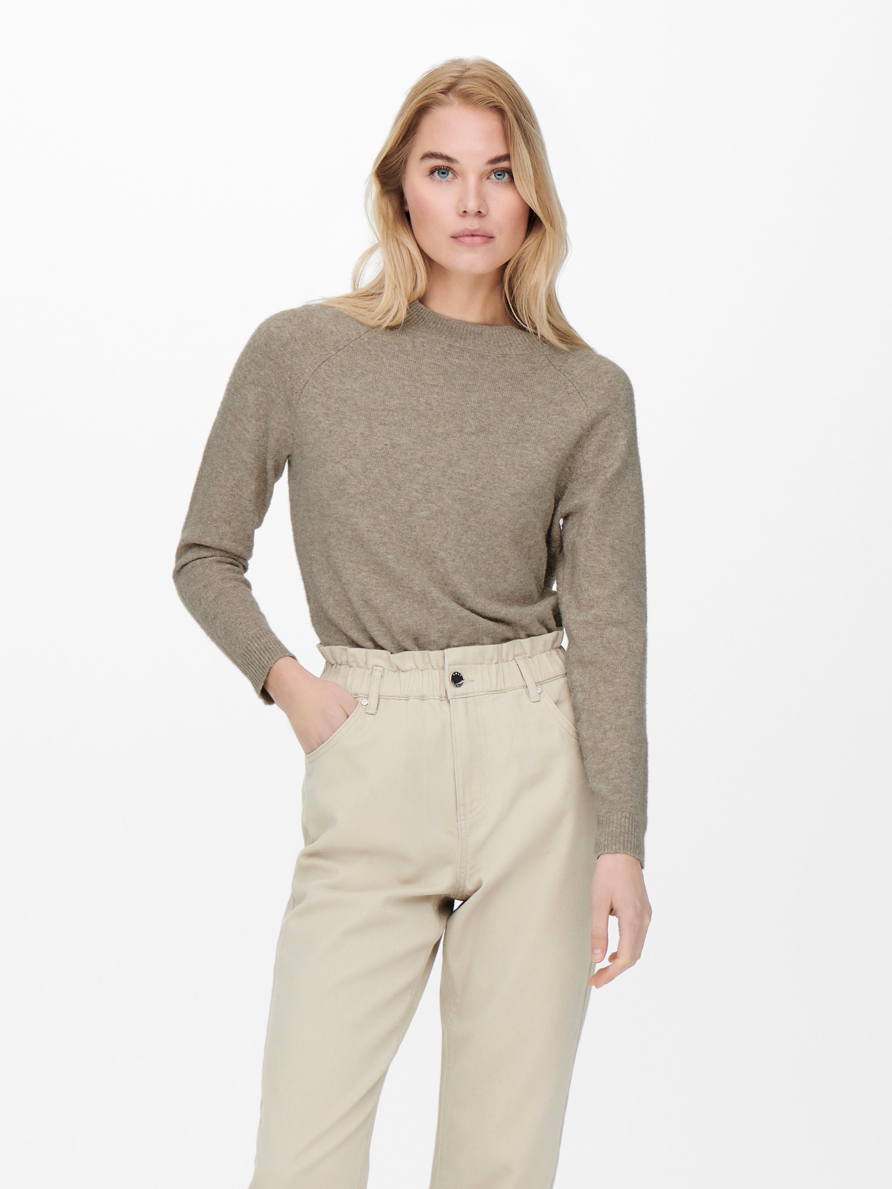 Round Neck Ribbed cuffs Pullover | Beige | ONLY®