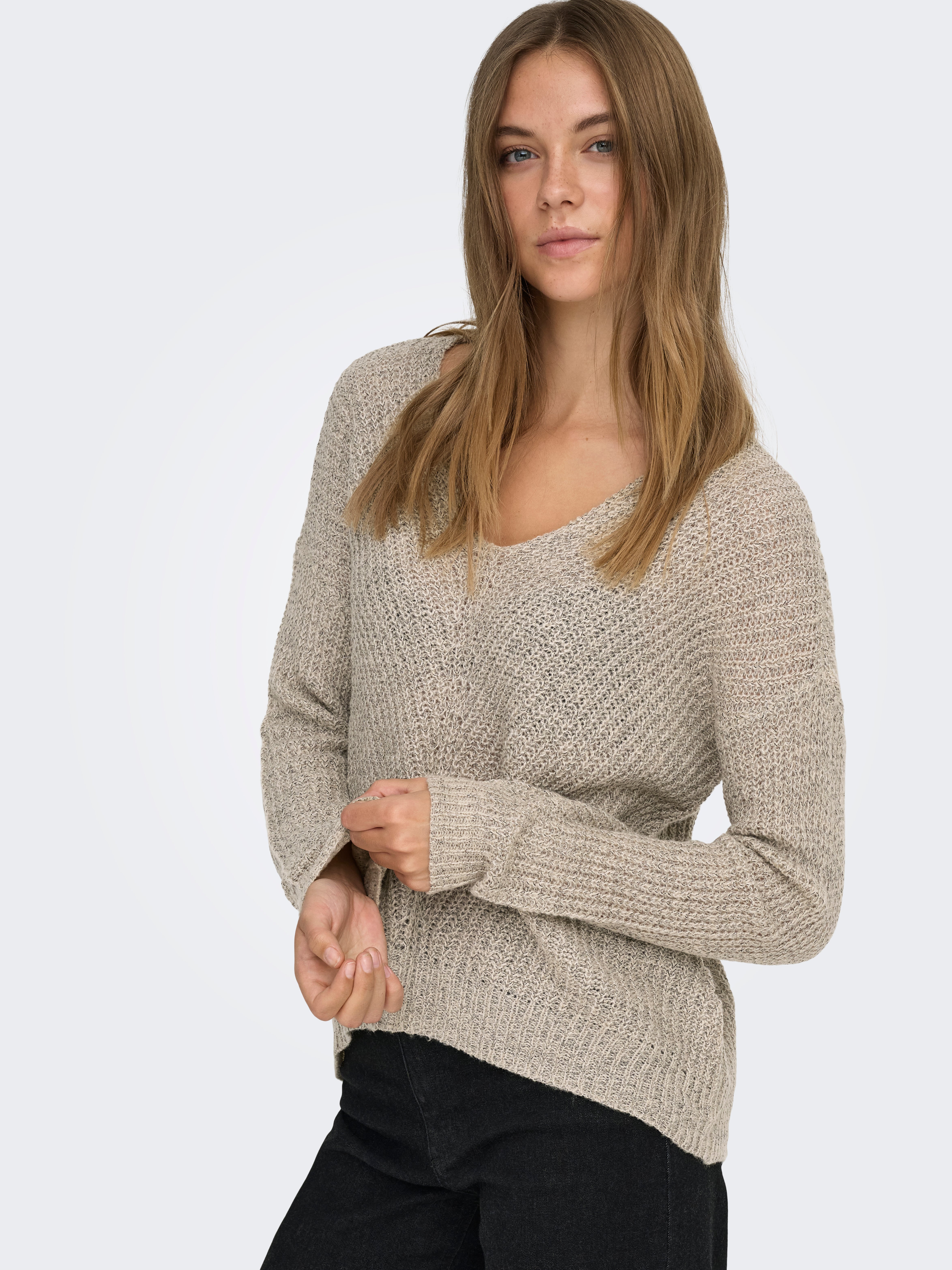 V-Ausschnitt Strickpullover | Hellgrau | ONLY®