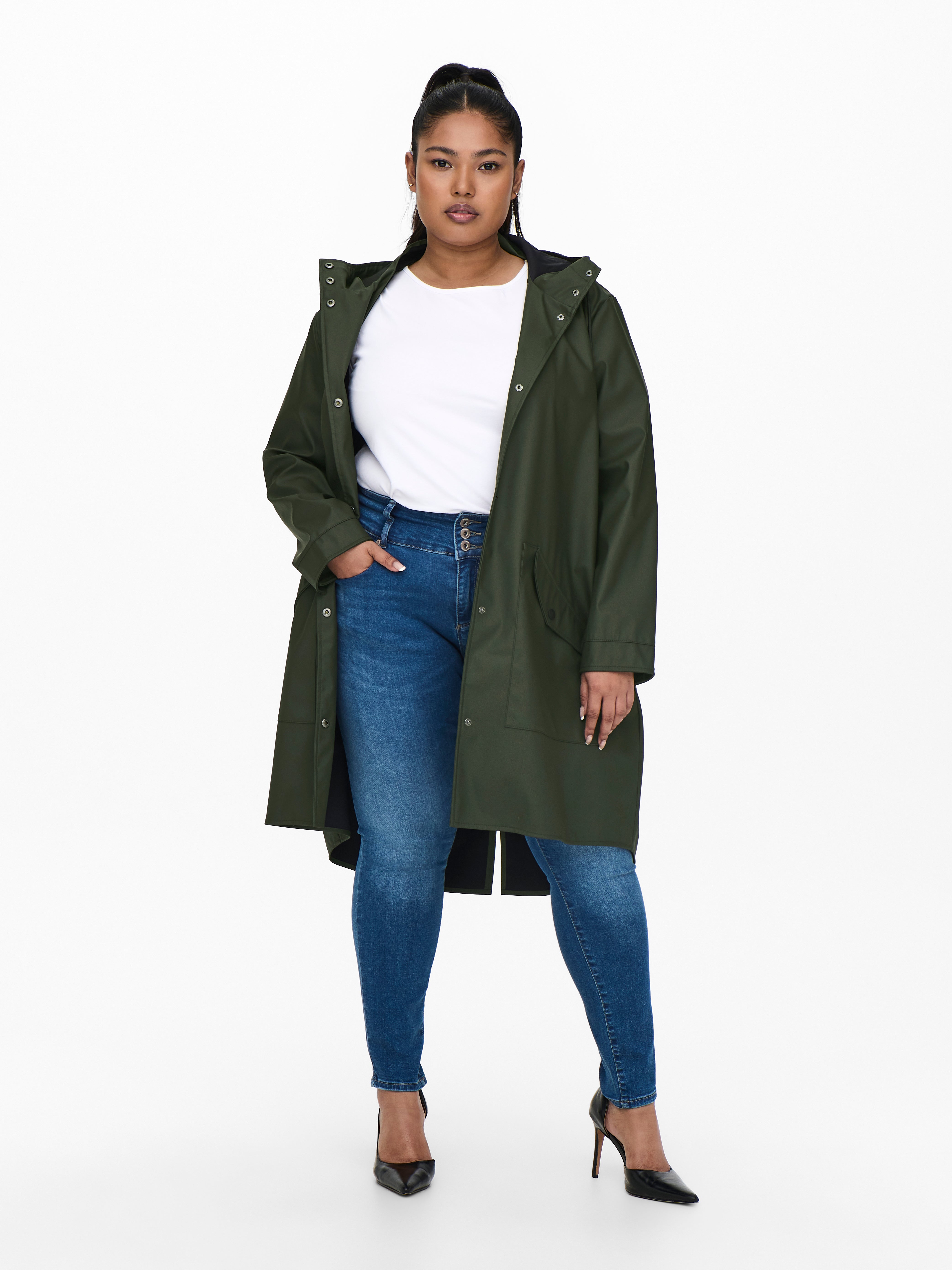 Curvy Rain jacket | Dark Green | ONLY®