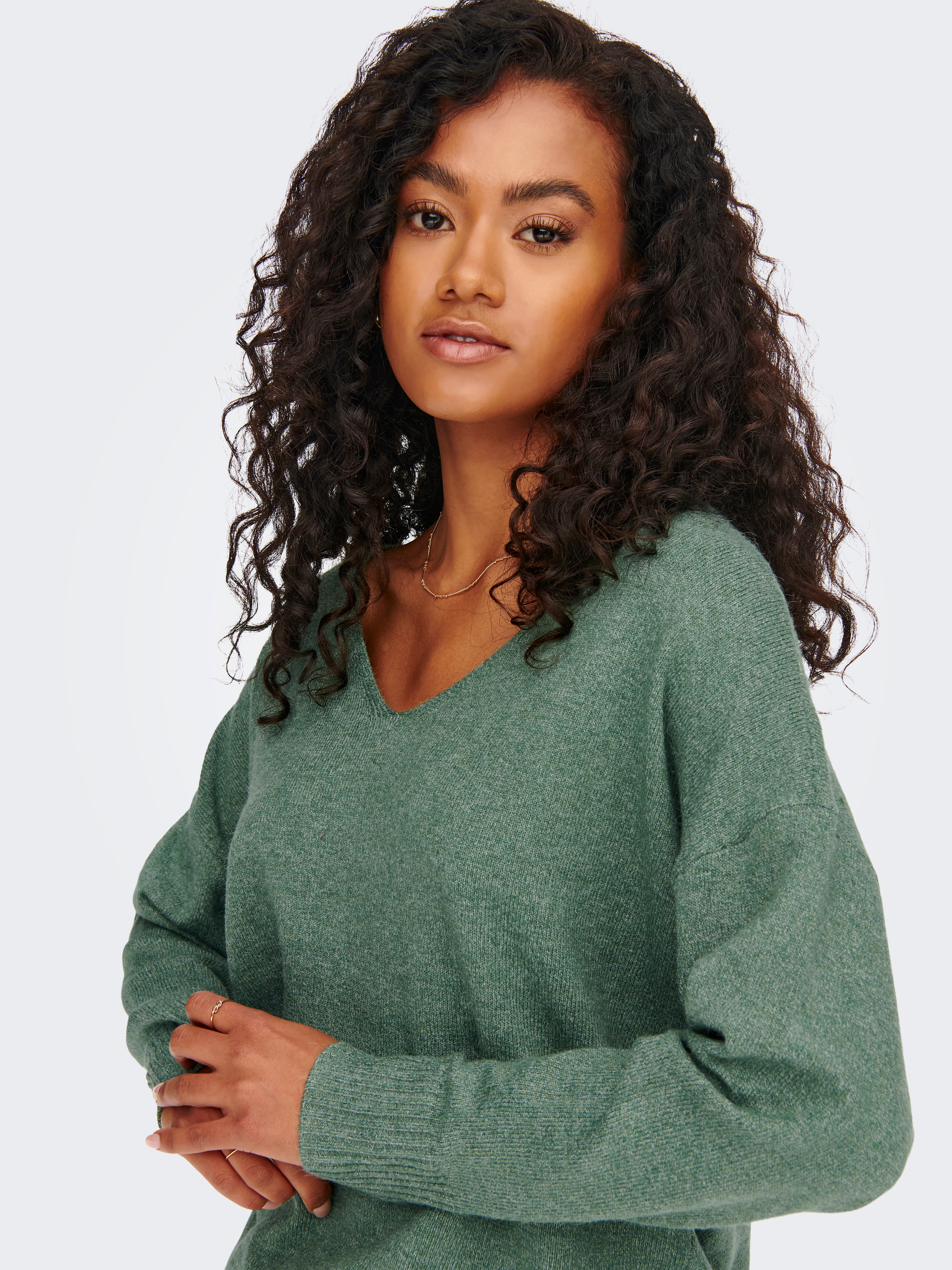 V-neck Knitted Pullover | Medium Green | ONLY®
