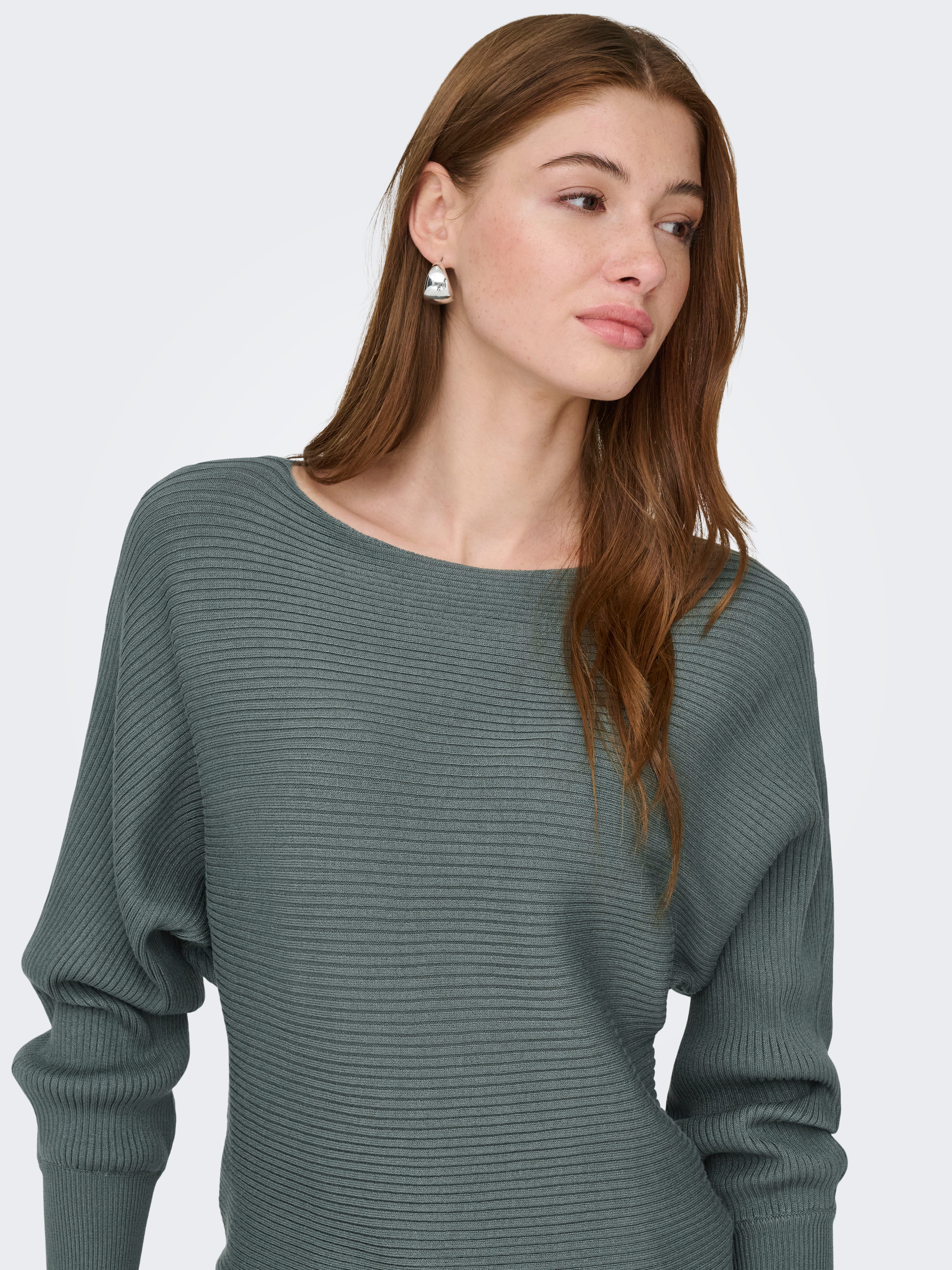 Boat neck High cuffs Pullover | Dark Green | ONLY®