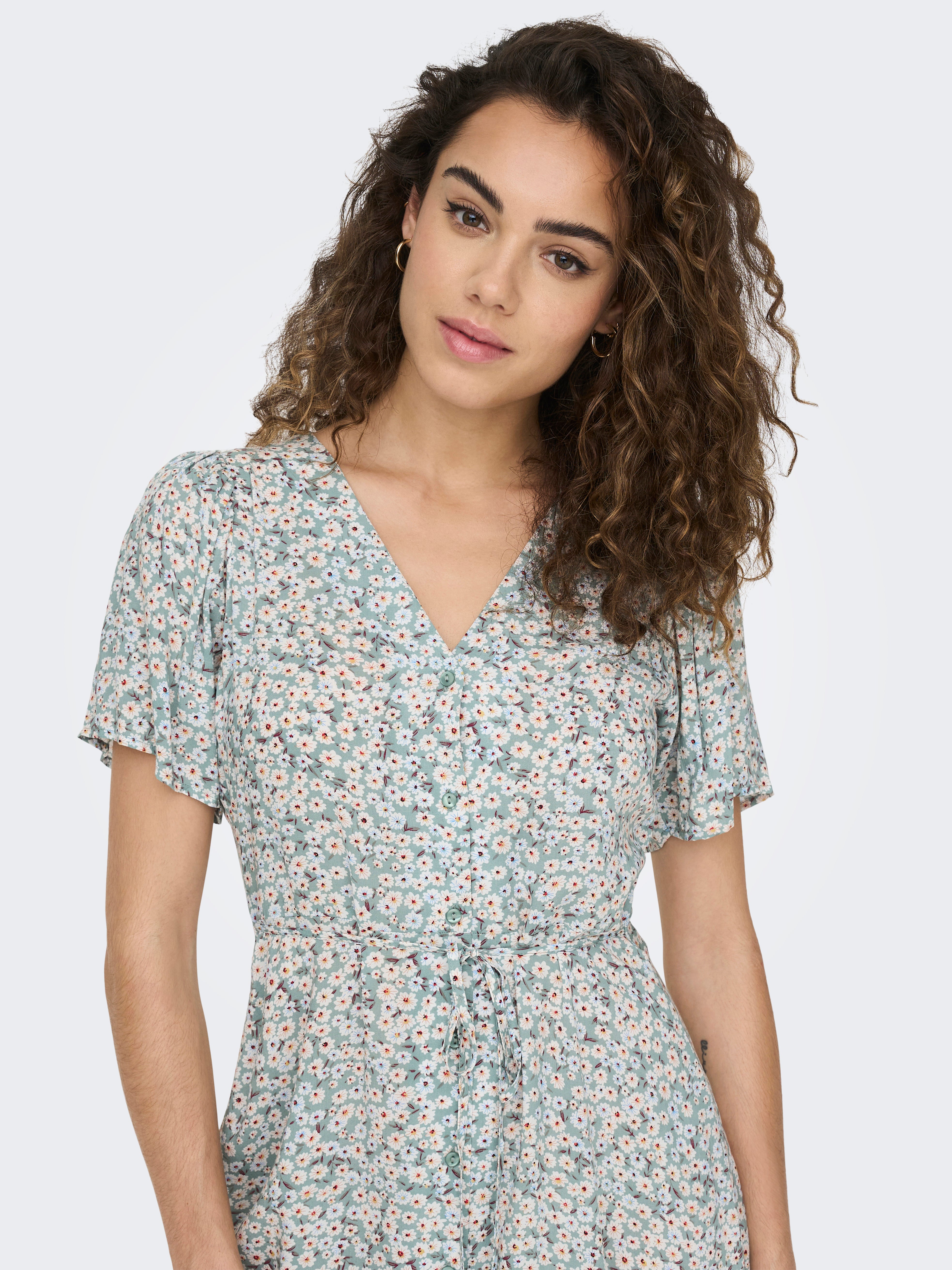 Robe courte Regular Fit Col en V | Turquoise moyen | ONLY®