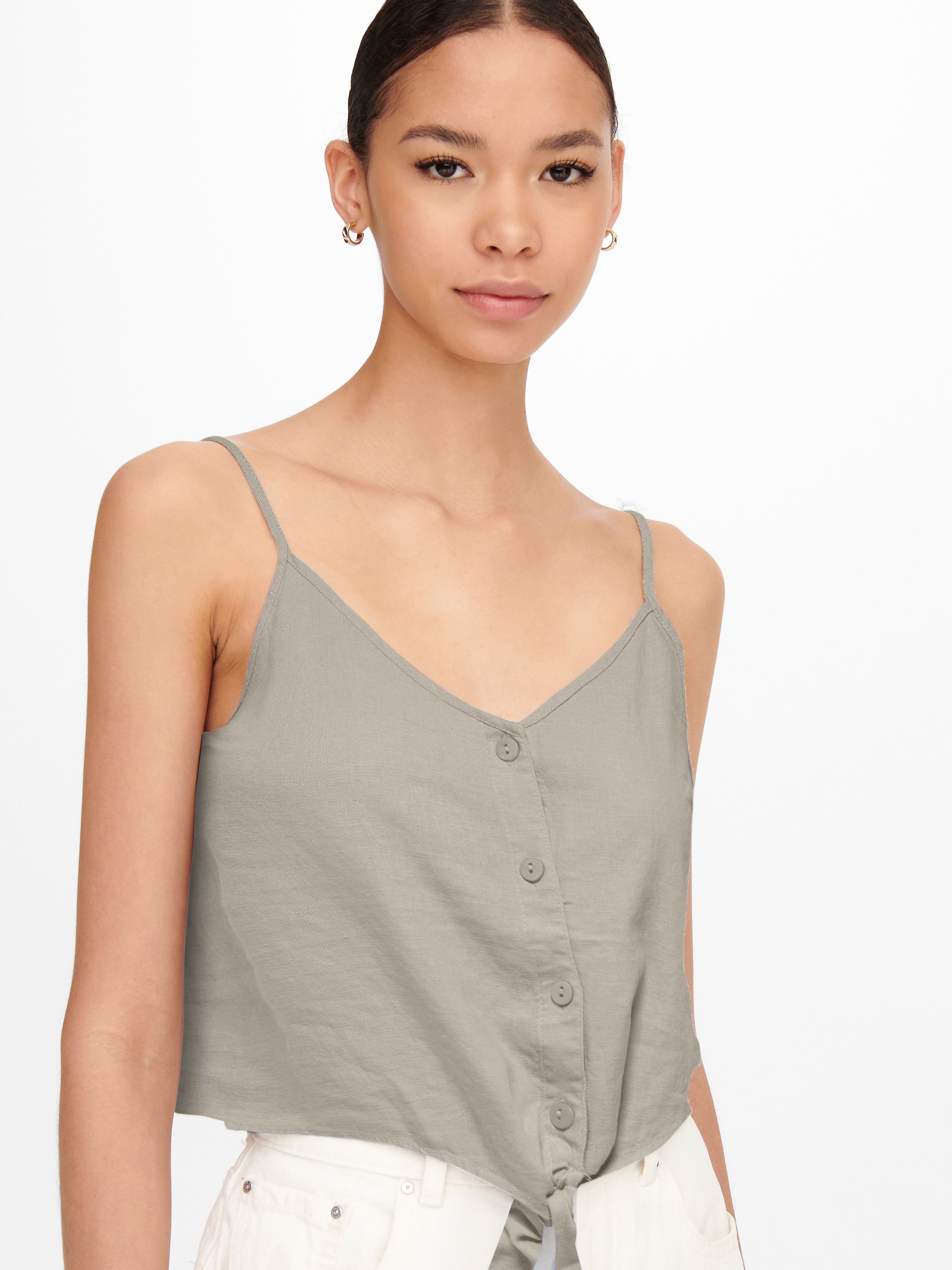 Mezcla de lino con detalles de nudos Top | Gris claro | ONLY®