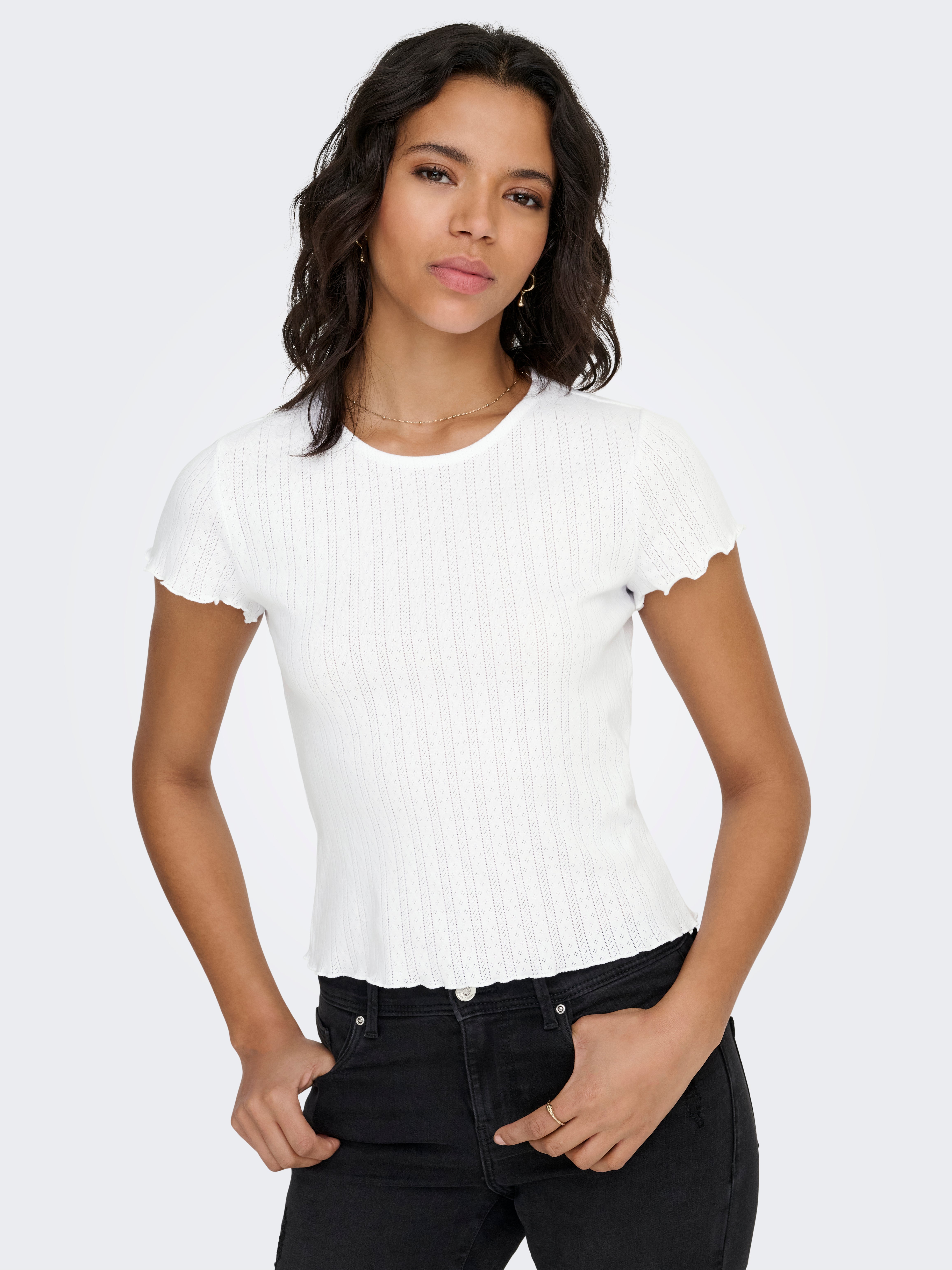 Tops Tight Fit Col rond | Blanc | ONLY®