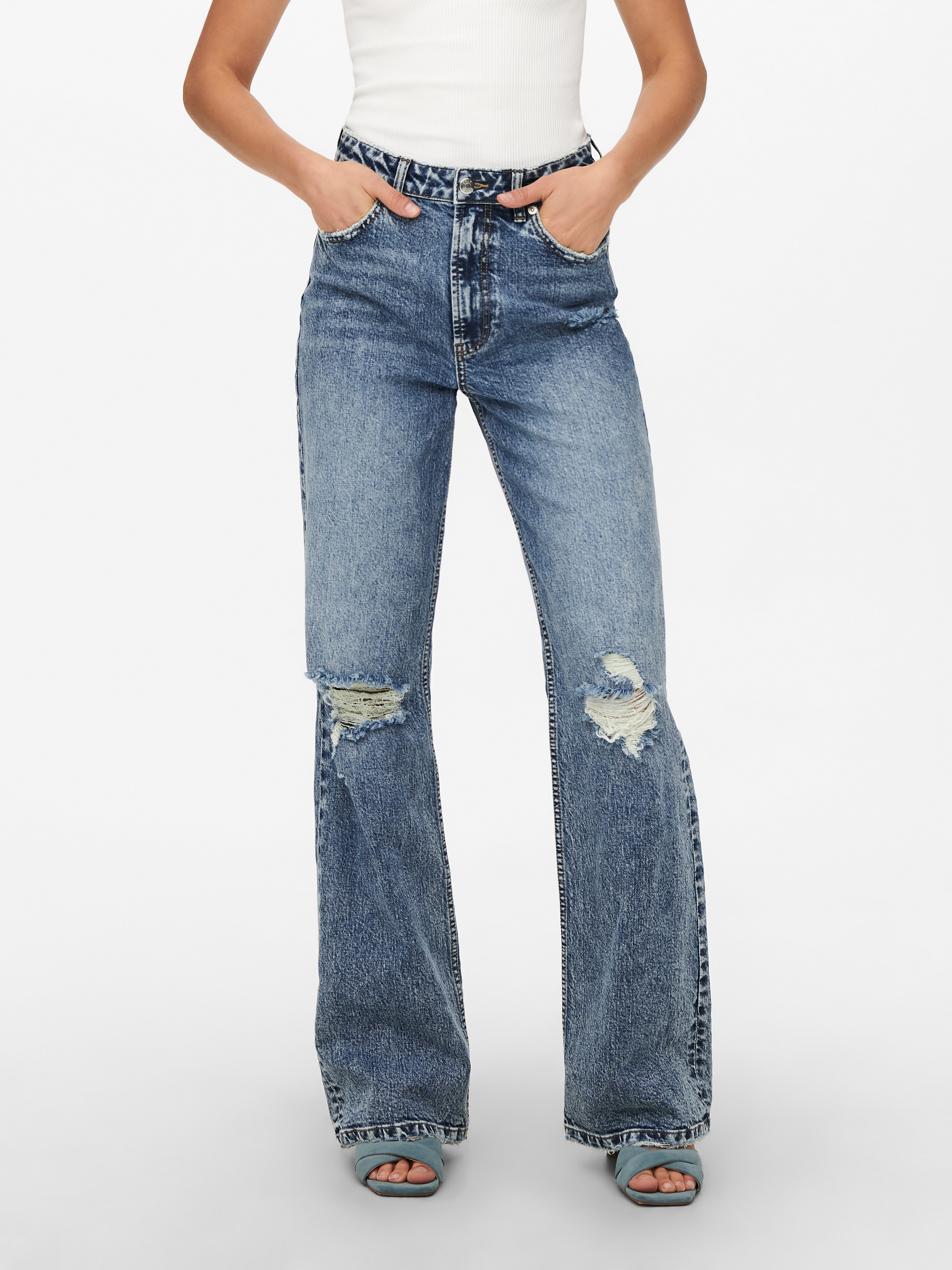 Straight fit High waist Versleten zoom Jeans with 20% discount! | ONLY®