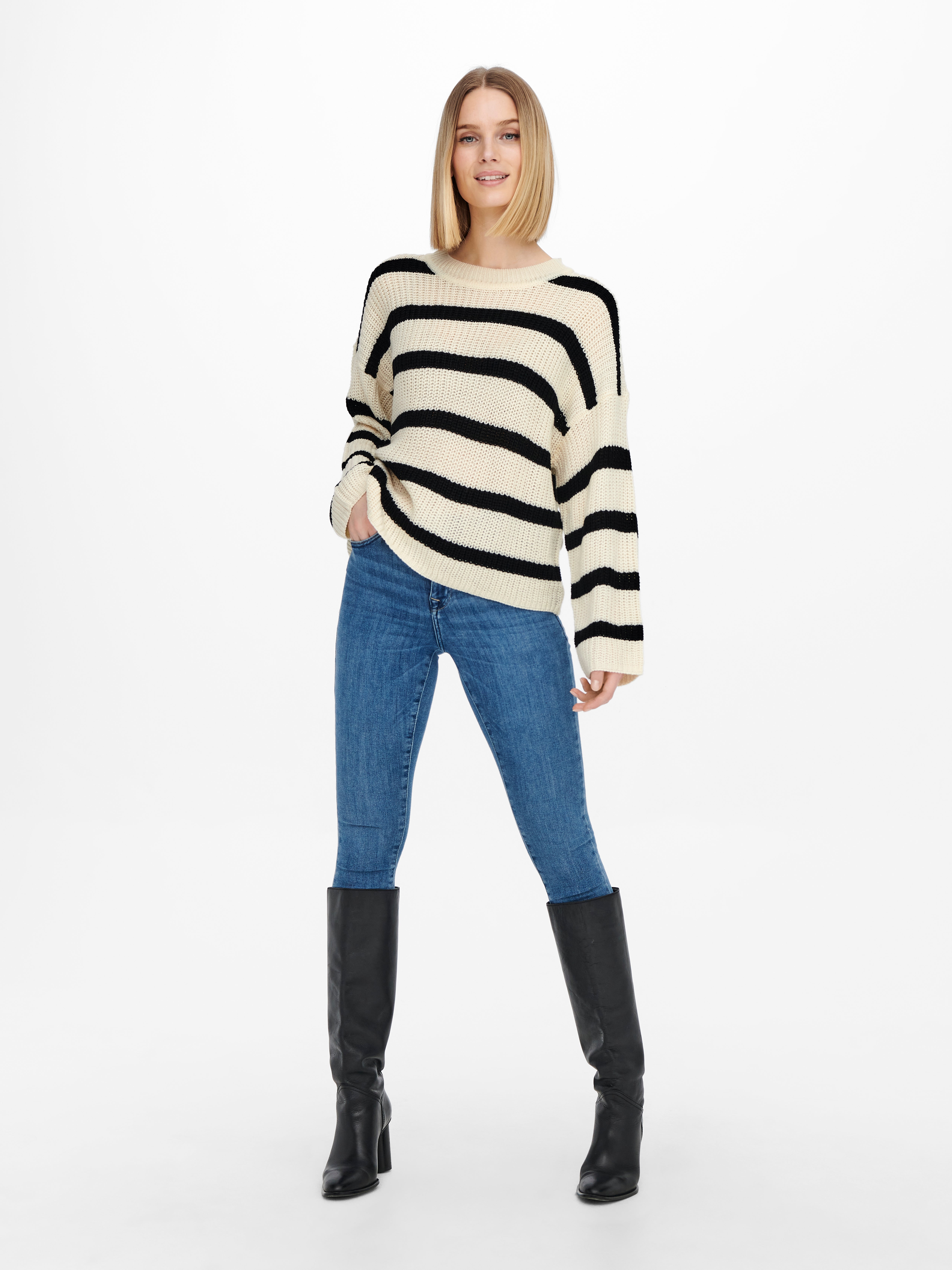 Gestreifter Strickpullover | Weiß | ONLY®