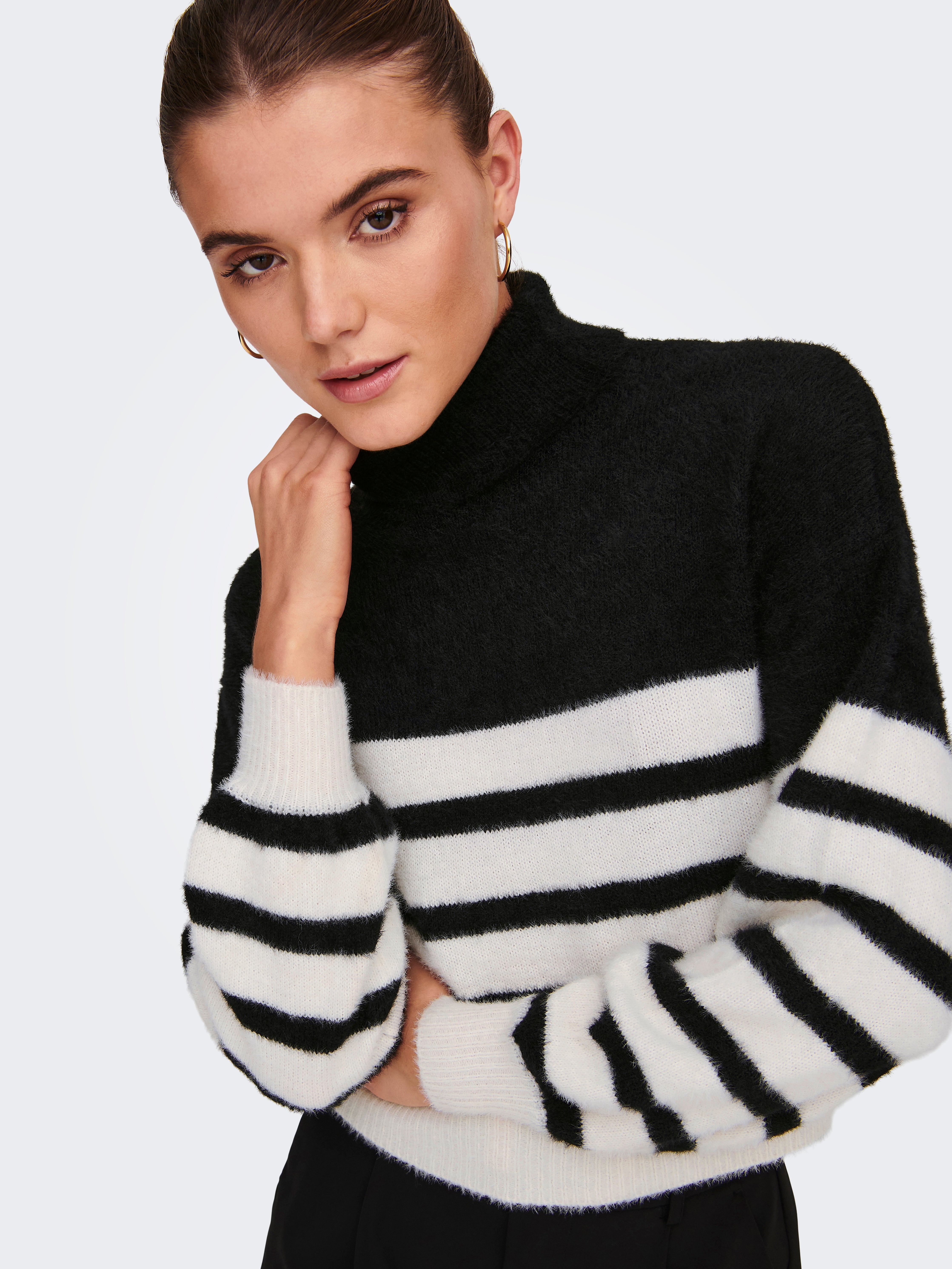 Striped rollneck Knitted Pullover | Black | ONLY®