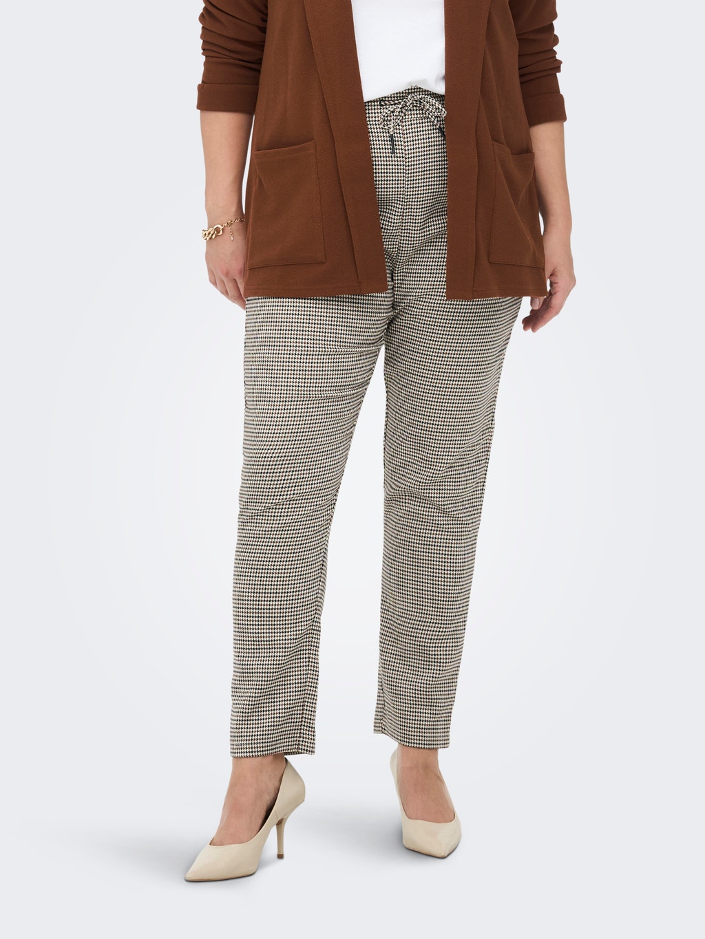 Curvy soft check Trousers | White | ONLY®