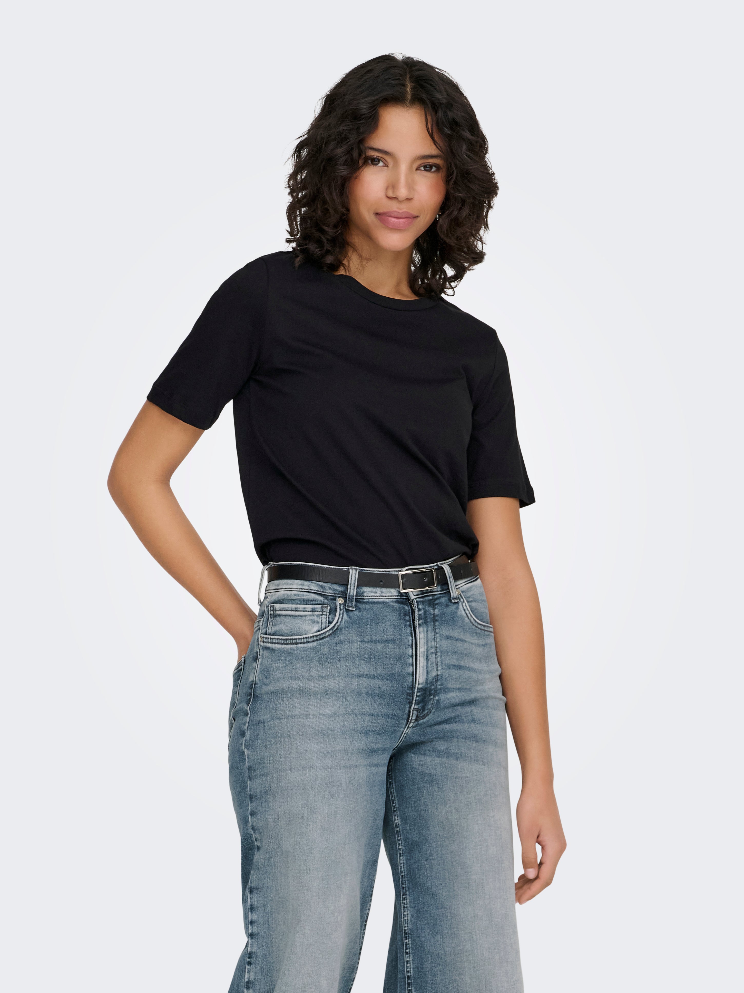 Normal geschnitten Rundhals T-Shirt | Schwarz | ONLY®