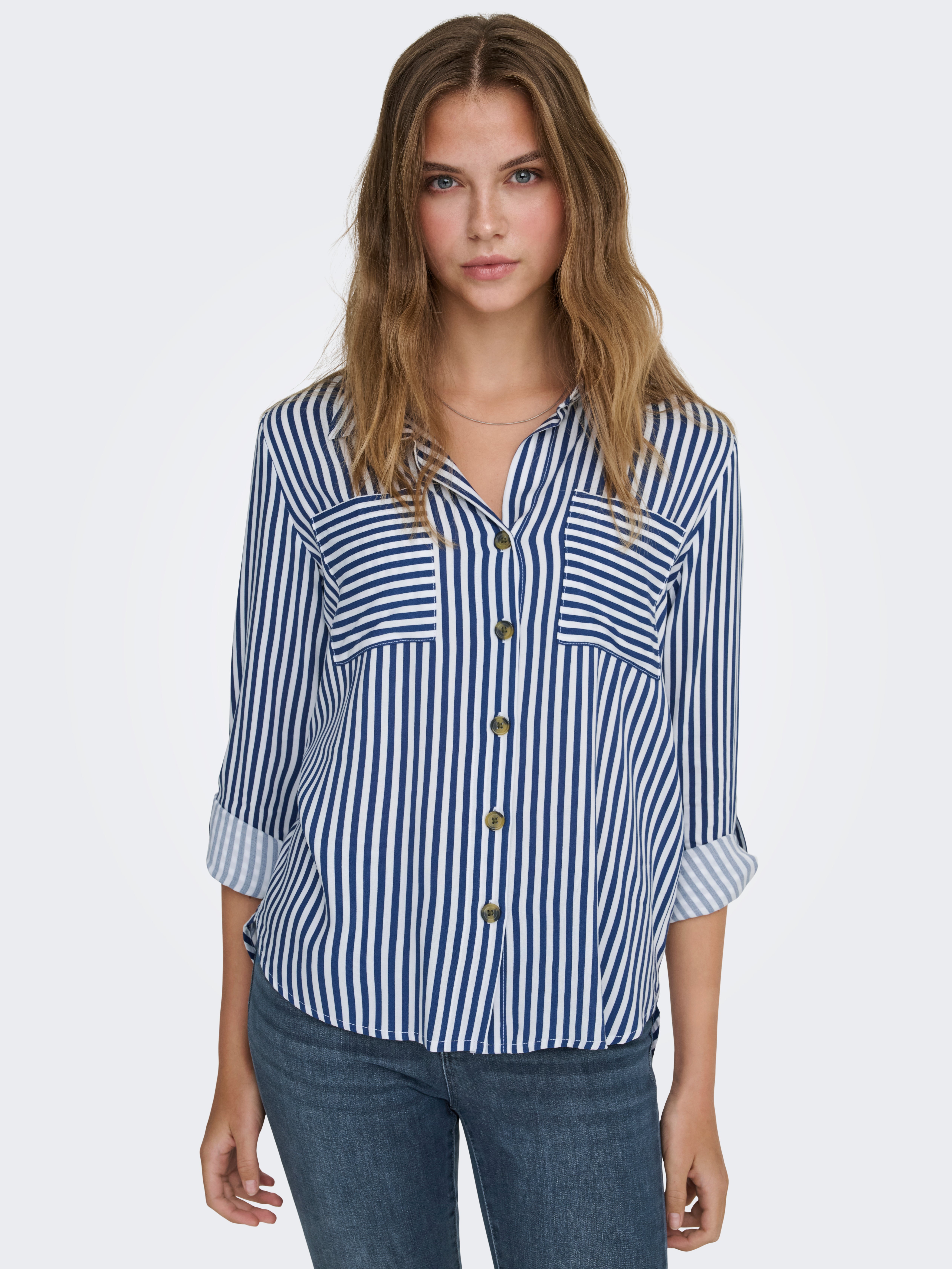 Shirt with rolled rolled up sleeves | Dark Blue | ONLY®