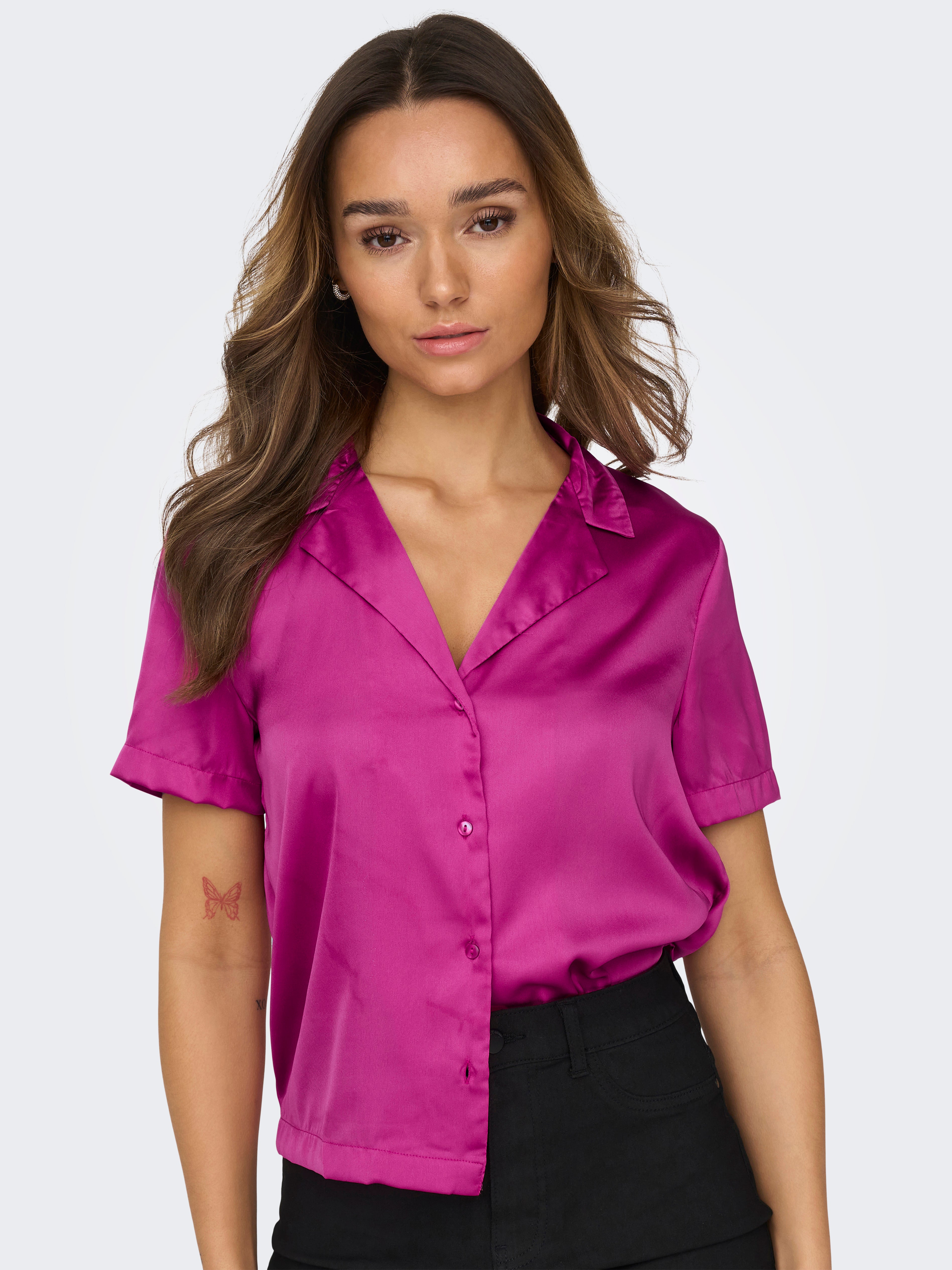 Rib Fit Resort collar Shirt | Dark Purple | ONLY®