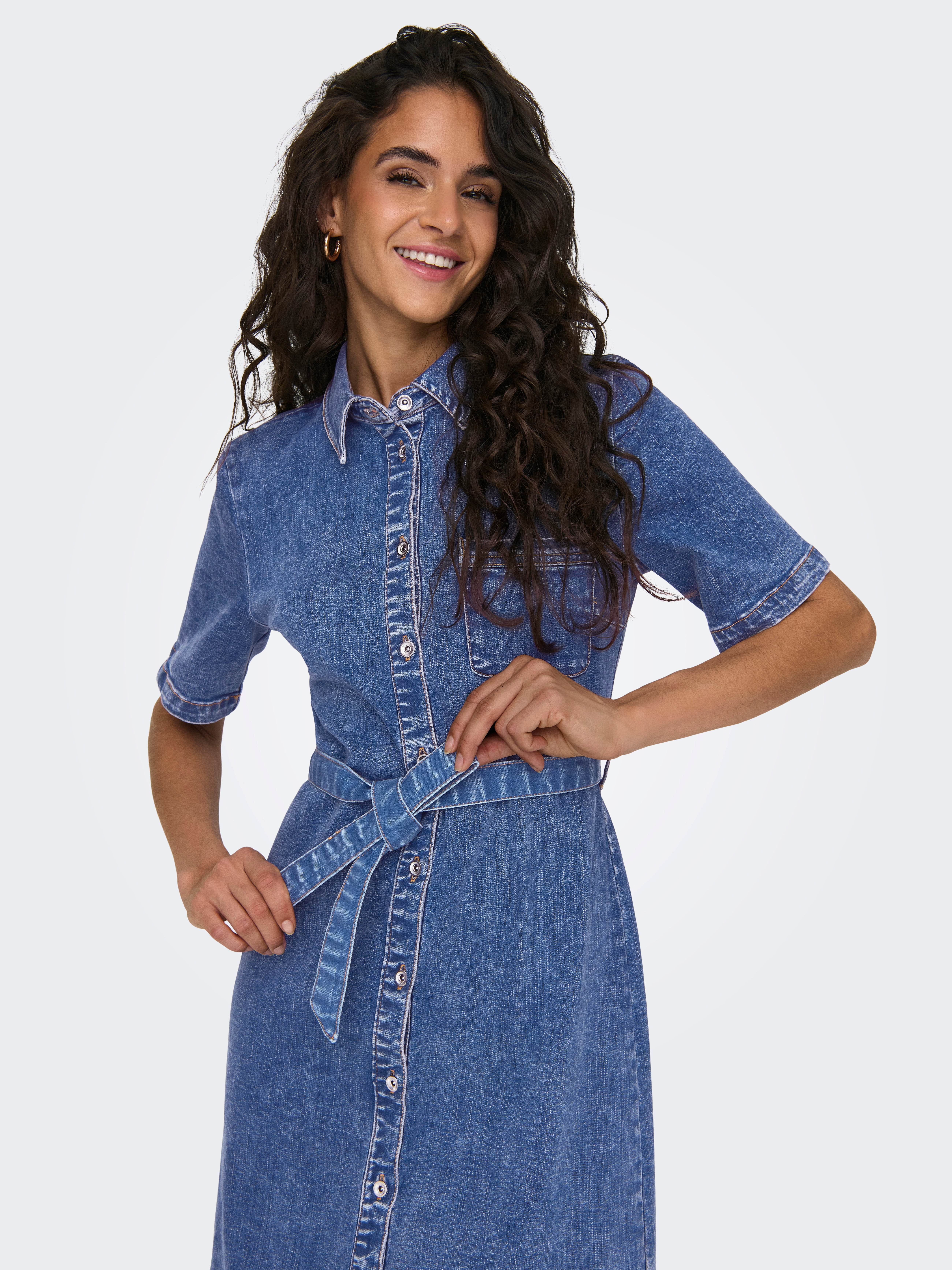 Midi denim dress with belt | Medium Blue | ONLY®