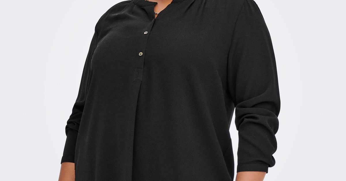 Regular fit Chinese boord Curve Overhemd | Zwart | ONLY®