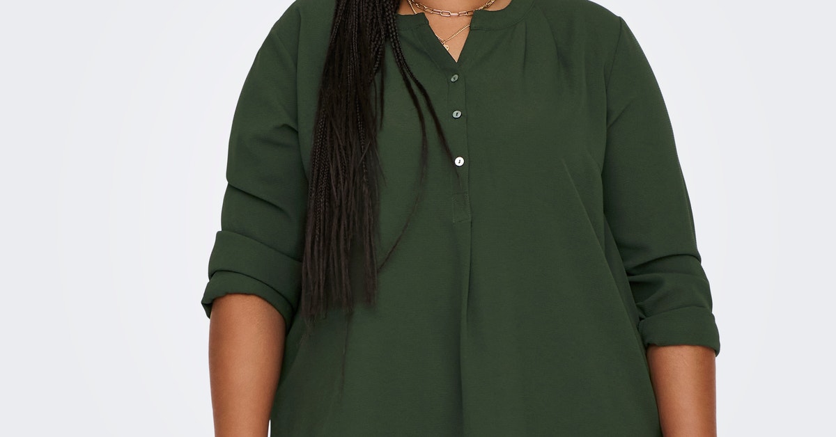 Regular fit Chinese boord Curve Overhemd | Donkergroen | ONLY®