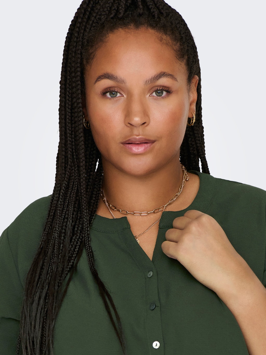 Normal passform Kinakrage Curve Skjorta | Mörkgrön | ONLY®