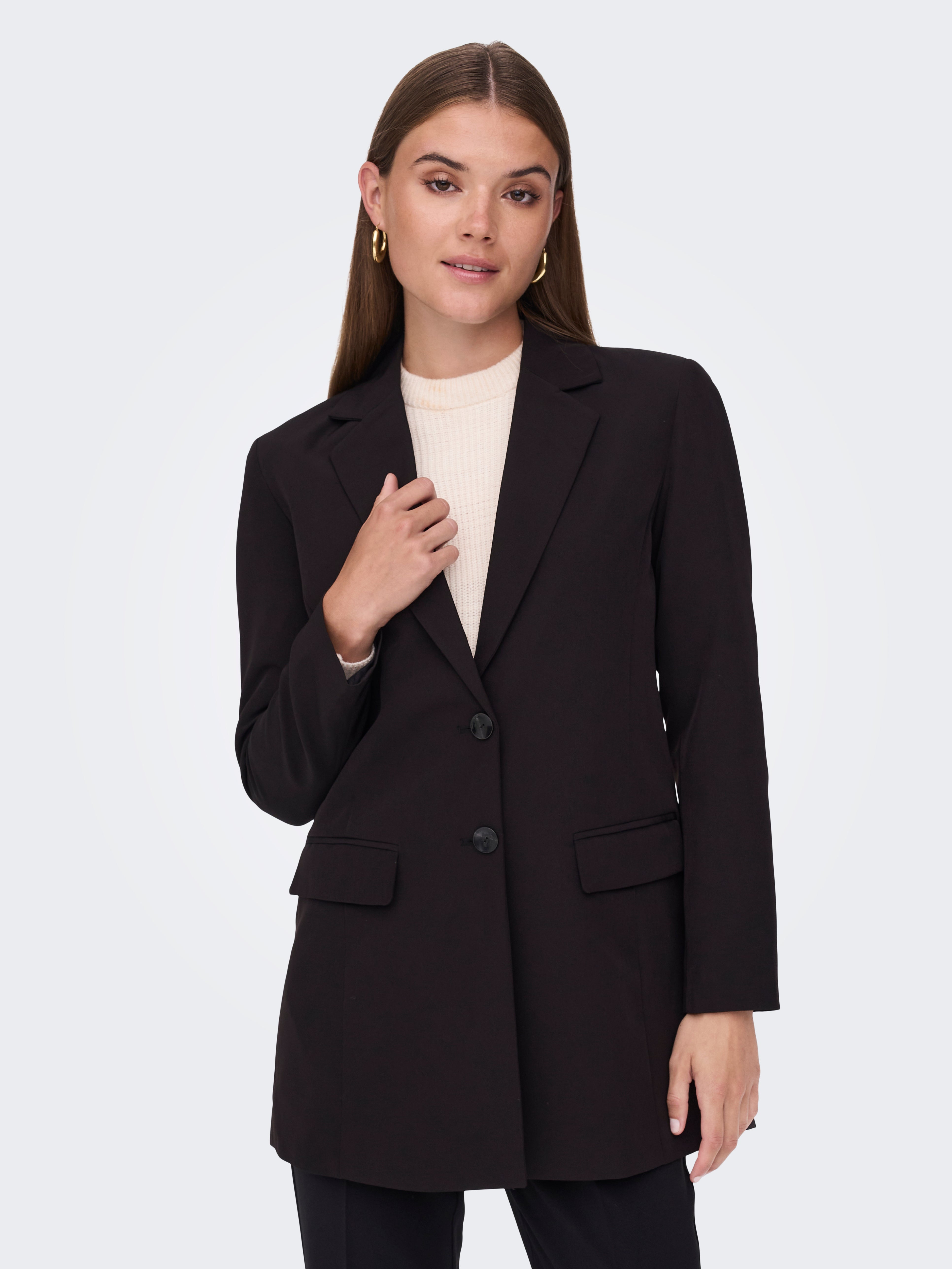 Long Line Fit Reverse Blazer | Black | ONLY®
