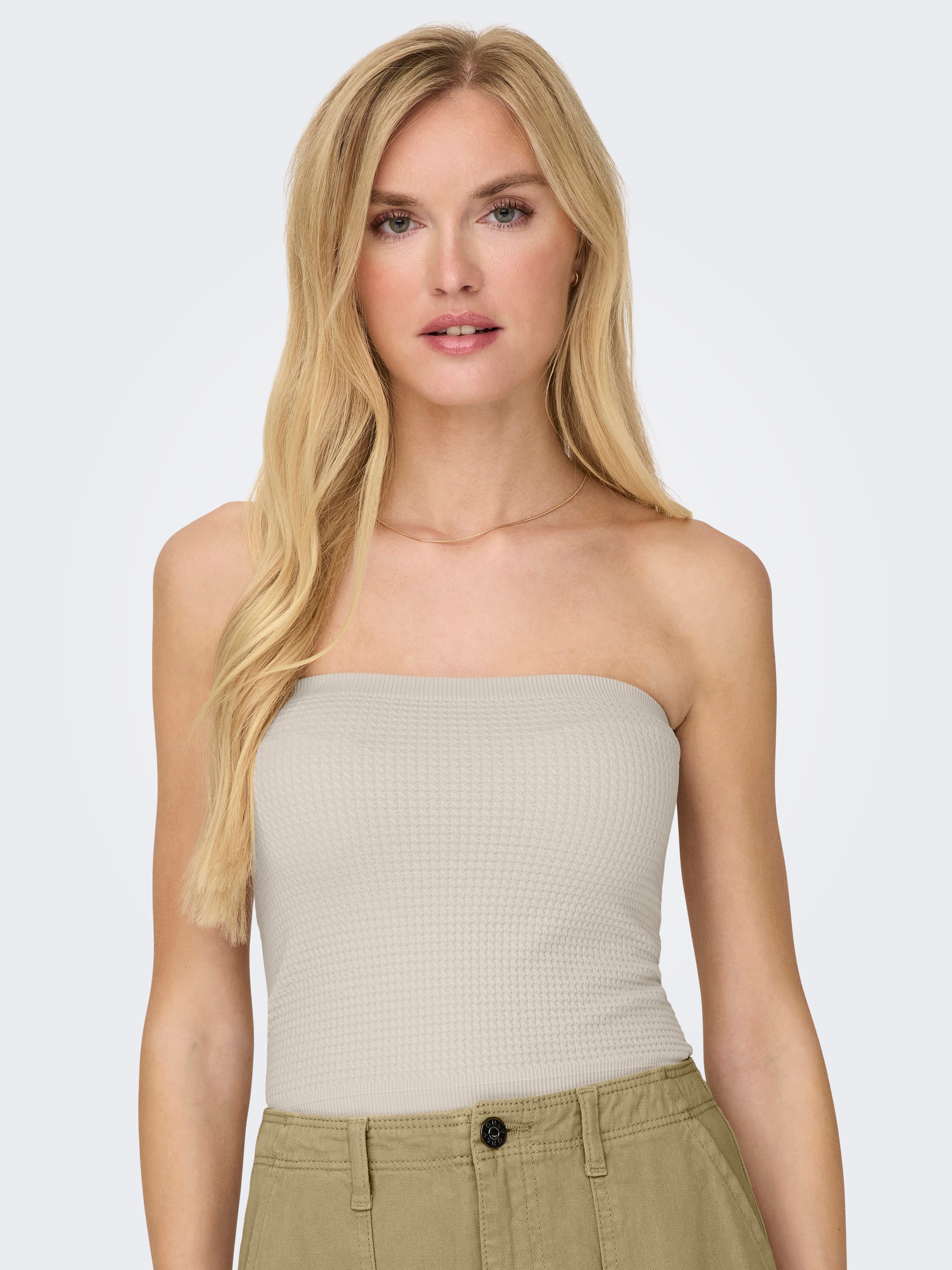 Cropped off-shoulder top | Light Grey | ONLY®