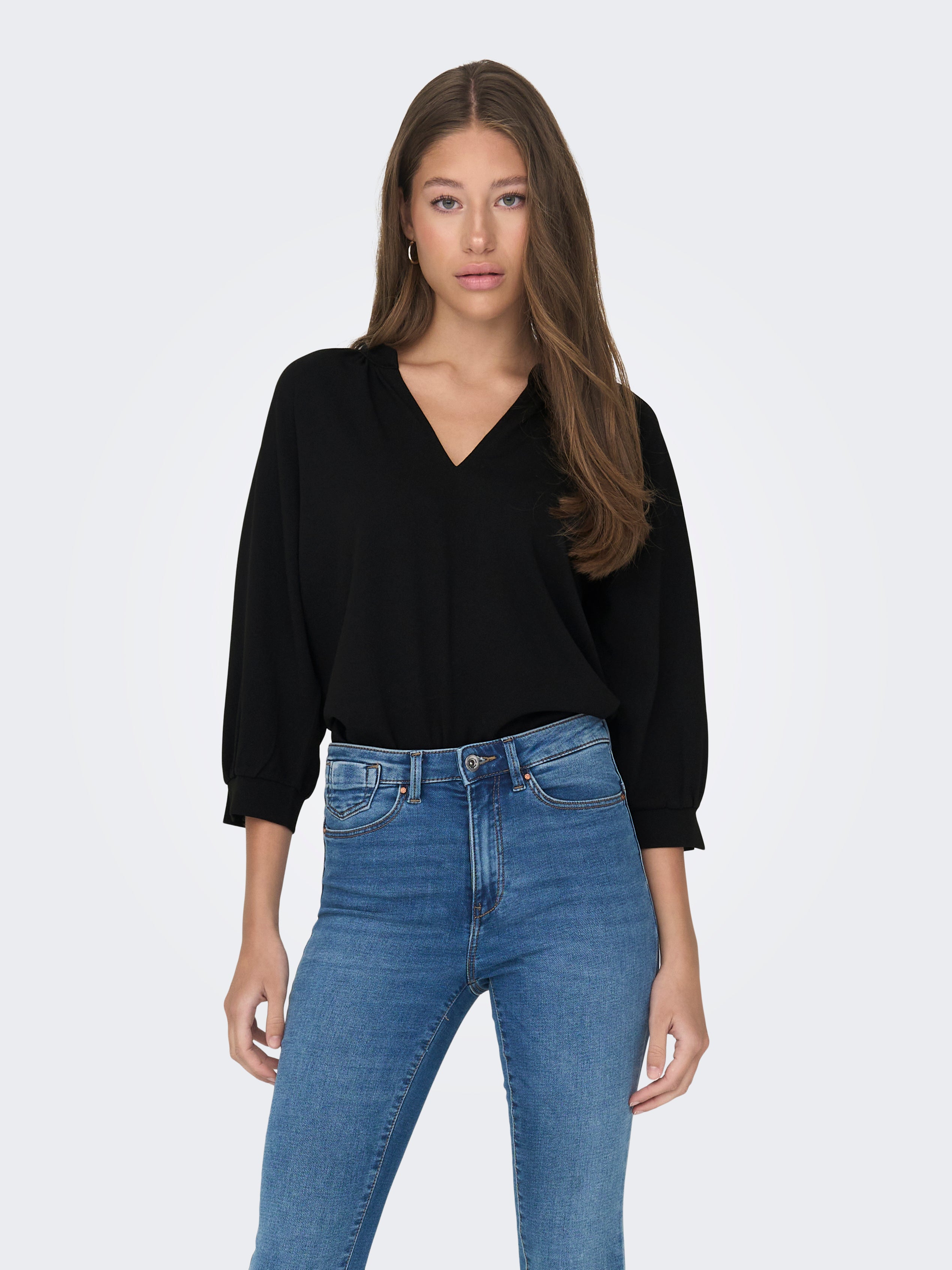 V-neck top with 3/4 sleeves | Black | ONLY®