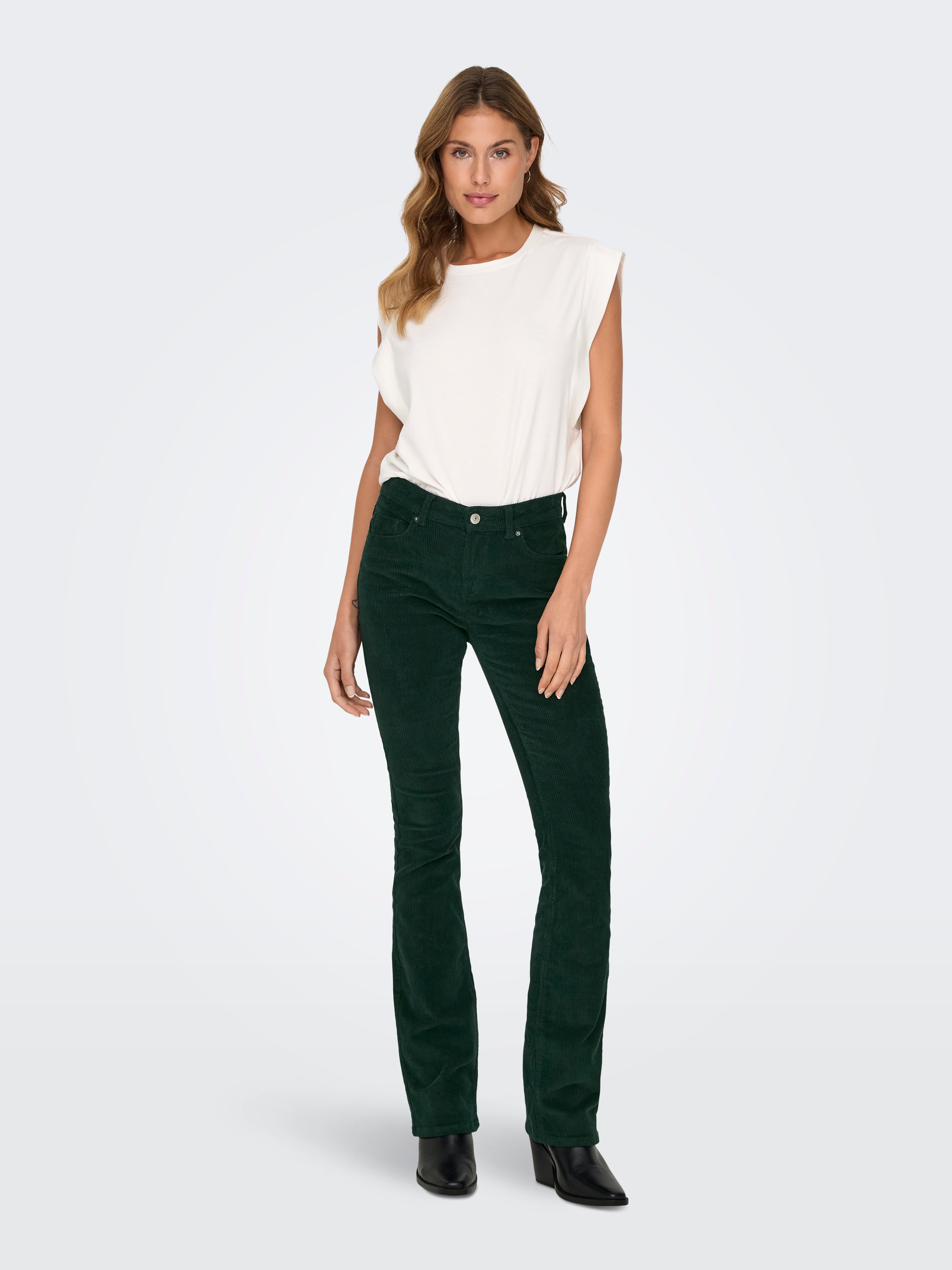 ONLMARY Mid waist Flared Fit Trousers | Dark Turquoise | ONLY®