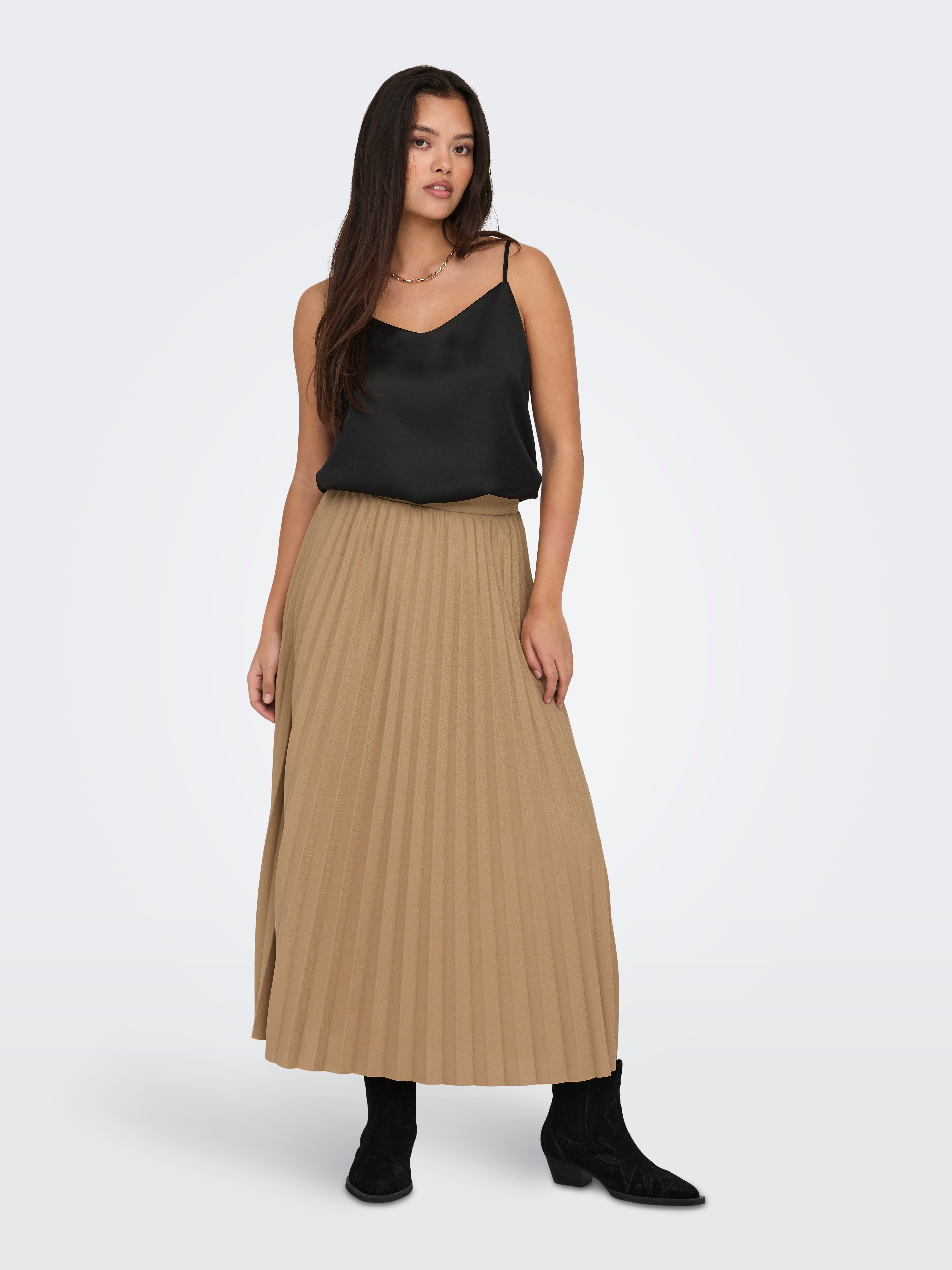 Mid waist Lange rok | Lichtbruin | ONLY®