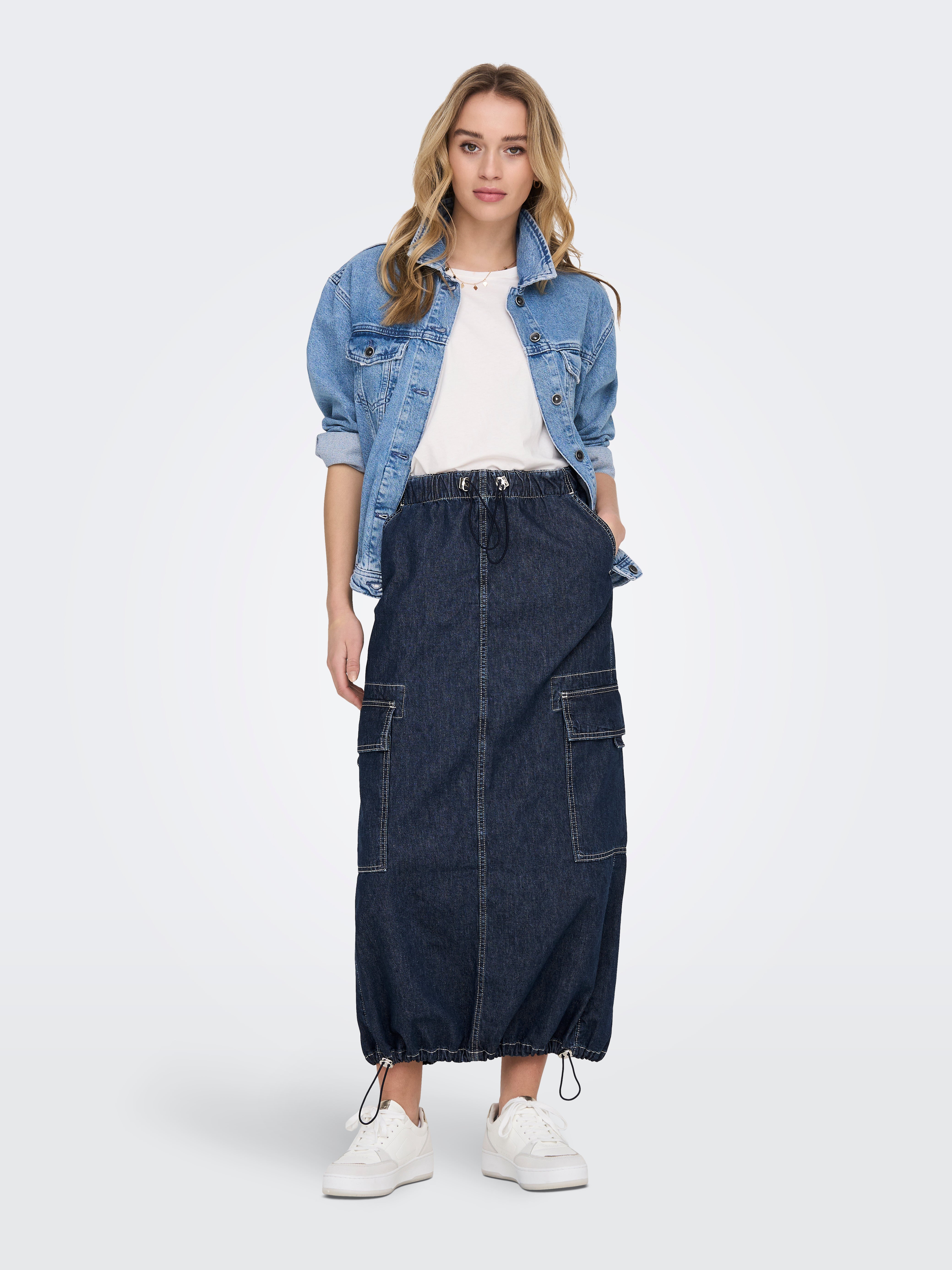 Mittlere Taille Langer Rock | Dunkelblau | ONLY®