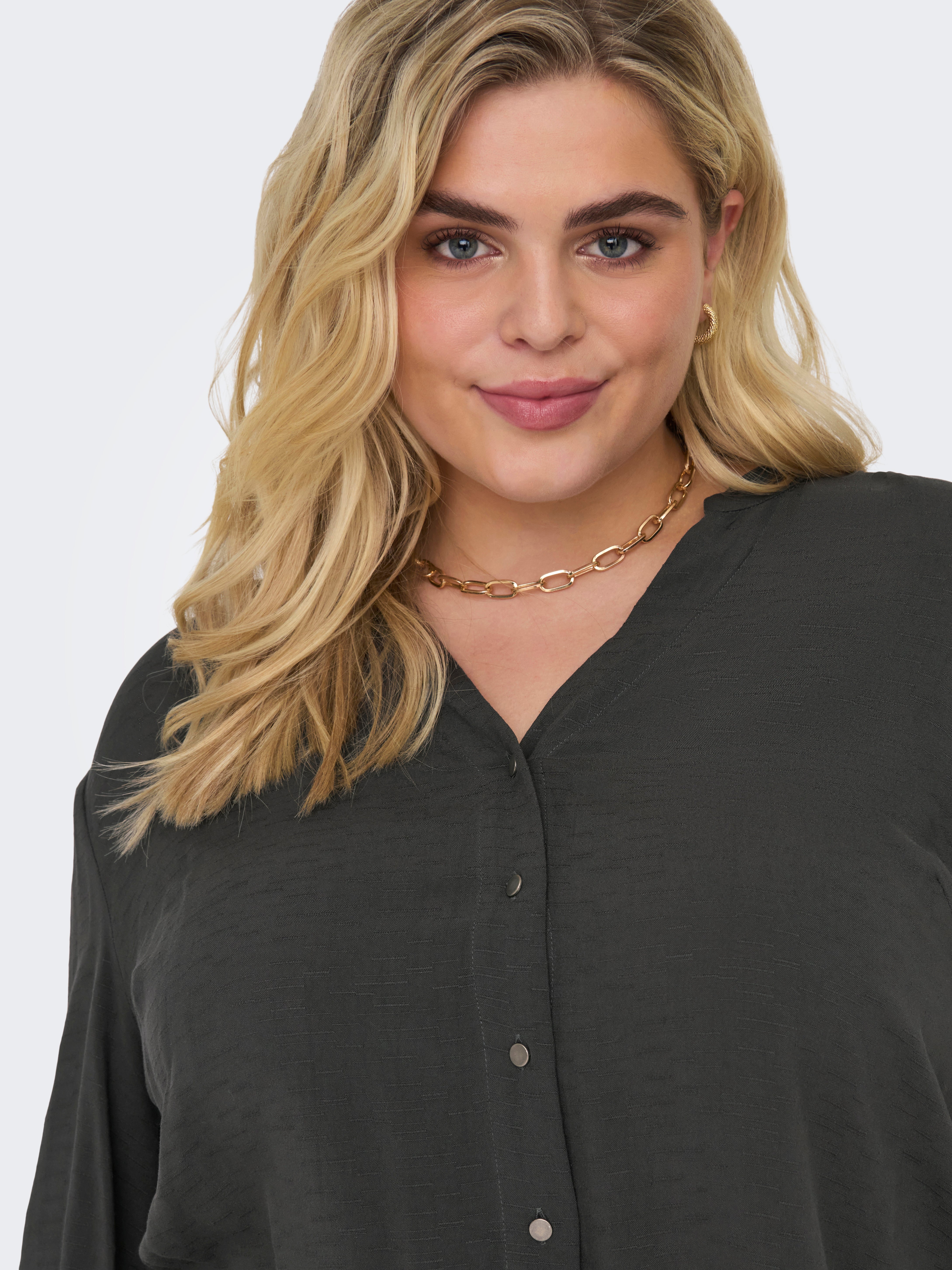Curvy china collar shirt | Black | ONLY®