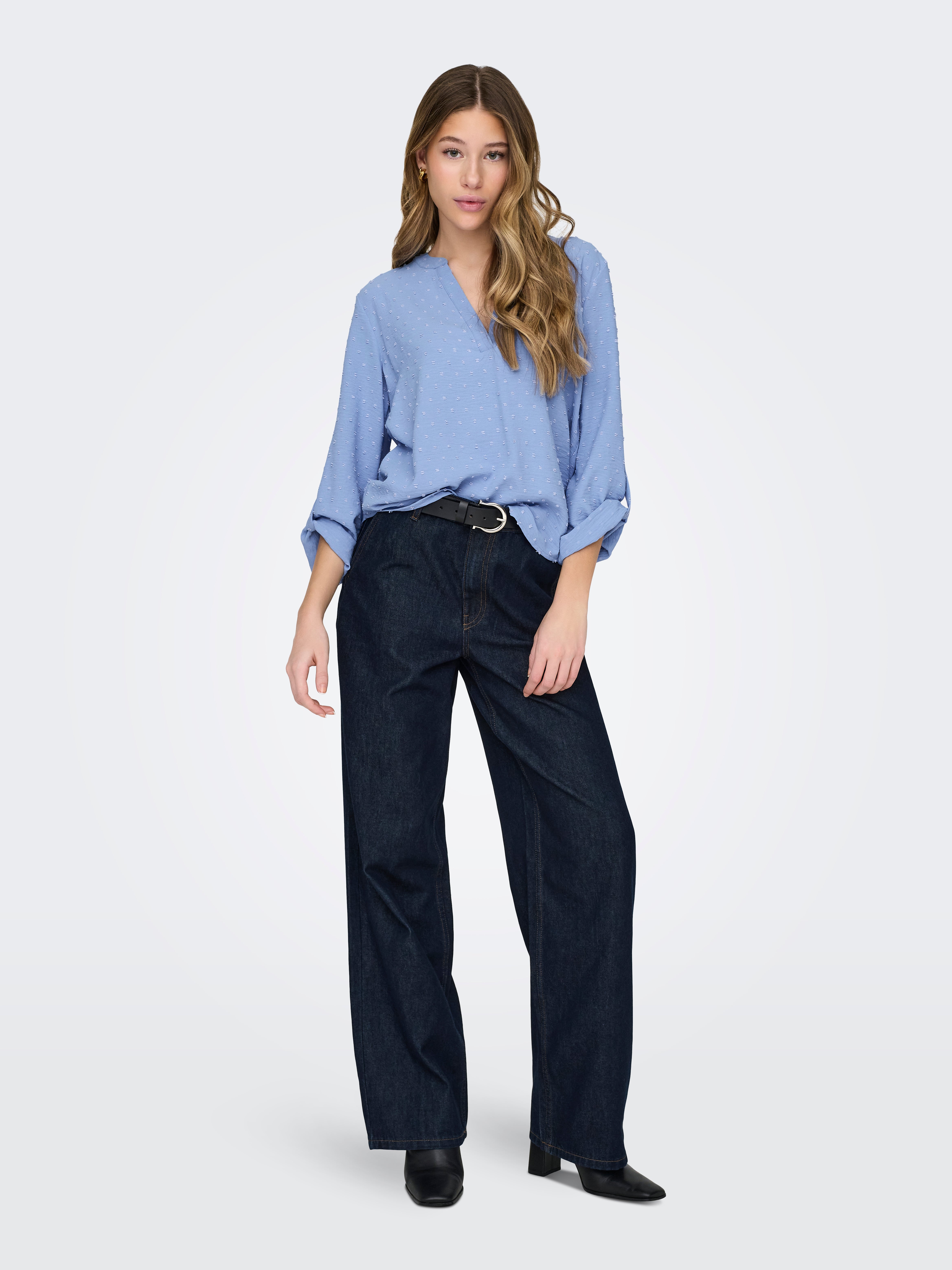 Top with fold-up cuffs | Medium Blue | ONLY®