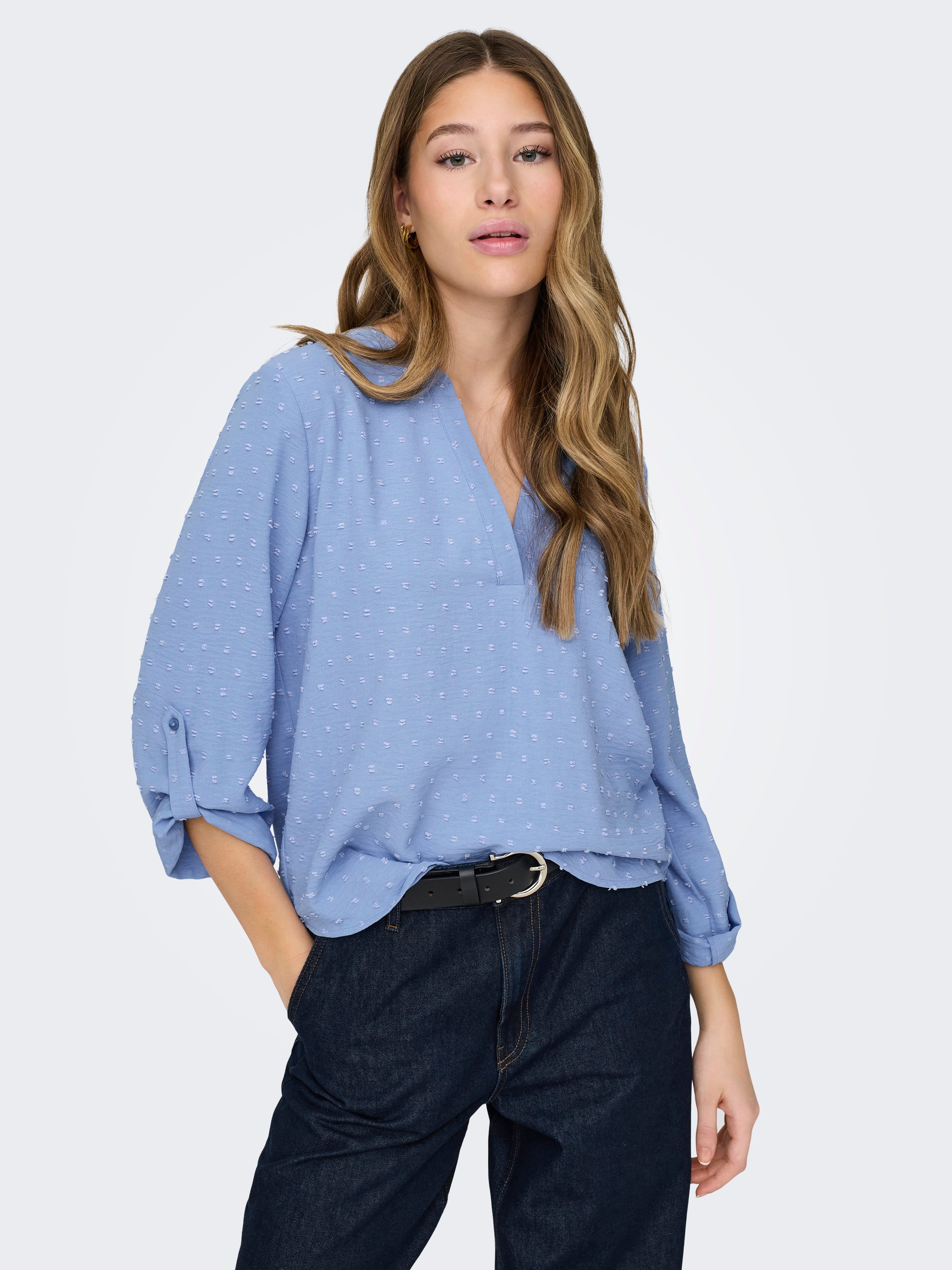 Top with fold-up cuffs | Medium Blue | ONLY®
