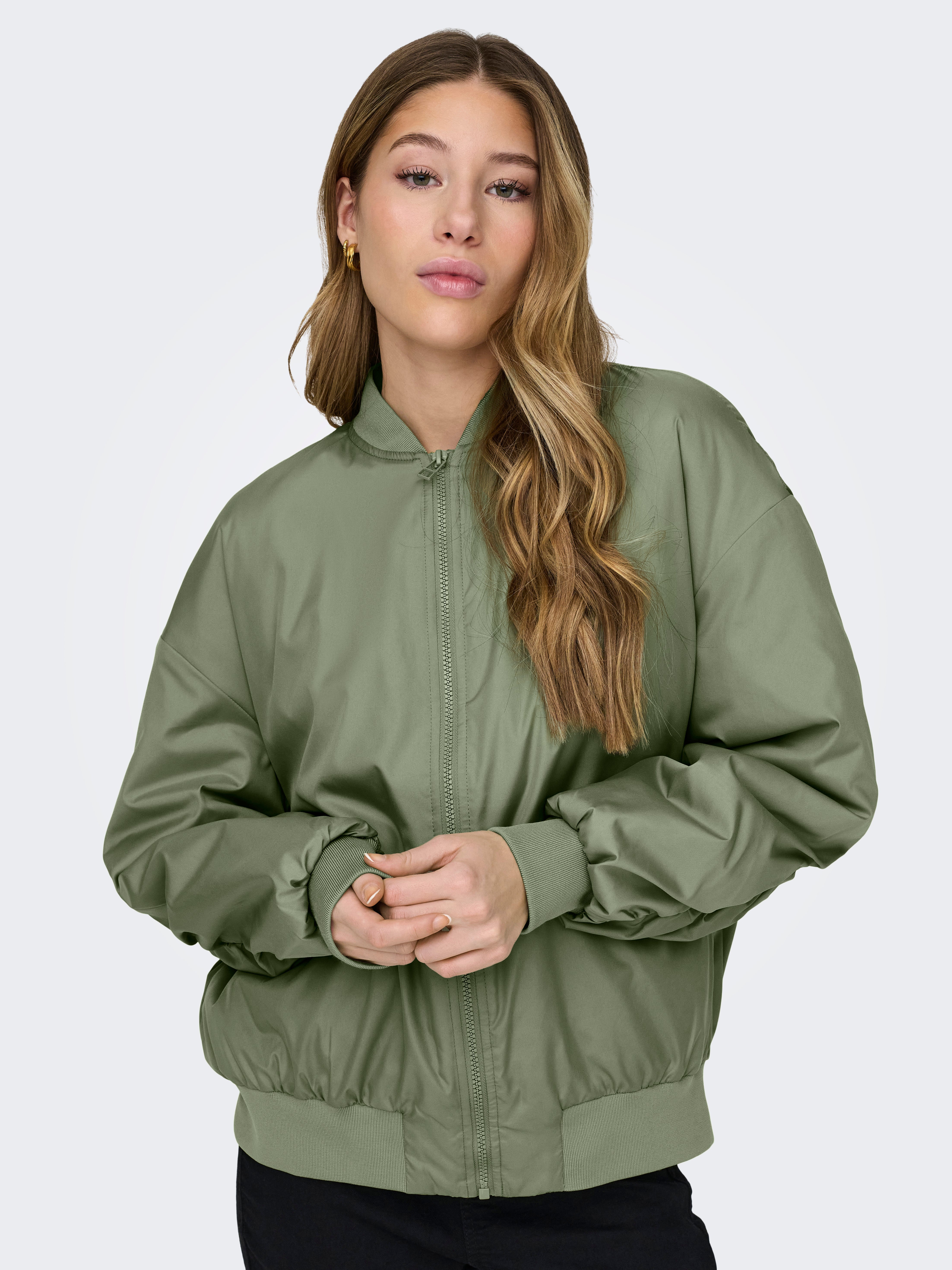 Round Neck Rib hems Ribbed cuffs Jacket | Dark Green | ONLY®