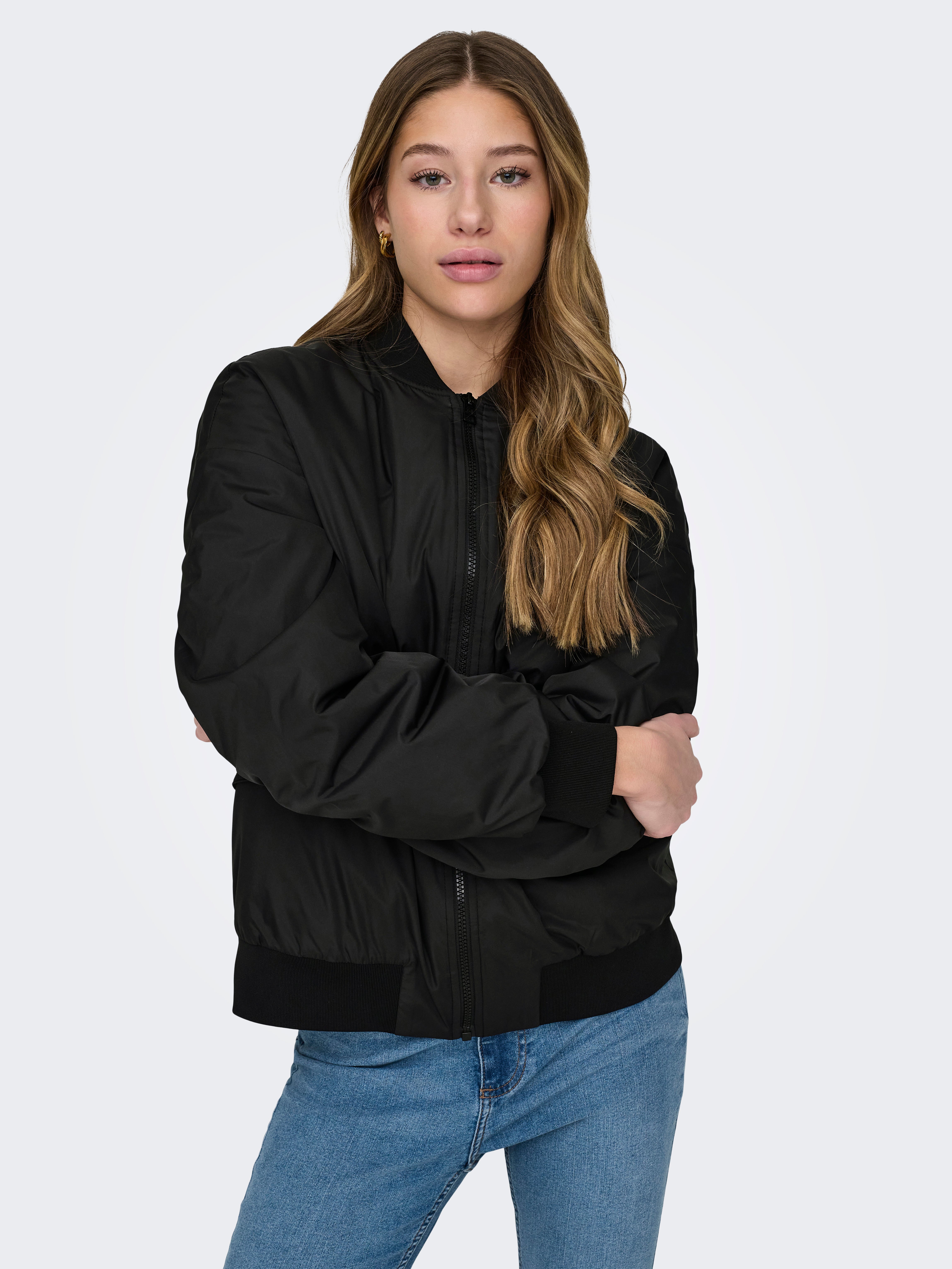 Round Neck Rib hems Ribbed cuffs Jacket | Black | ONLY®