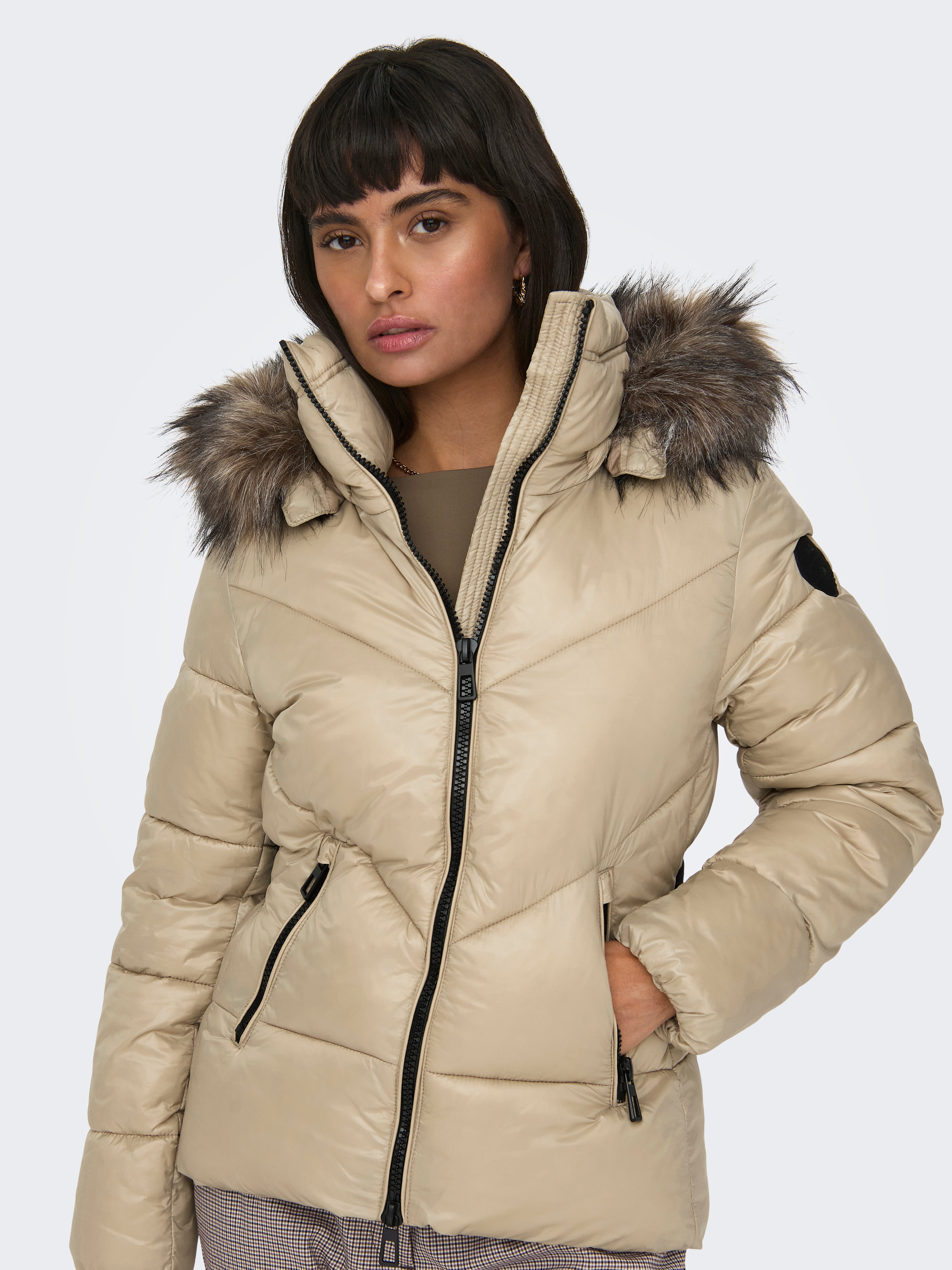Hooded puffer jacket | Light Brown | ONLY®
