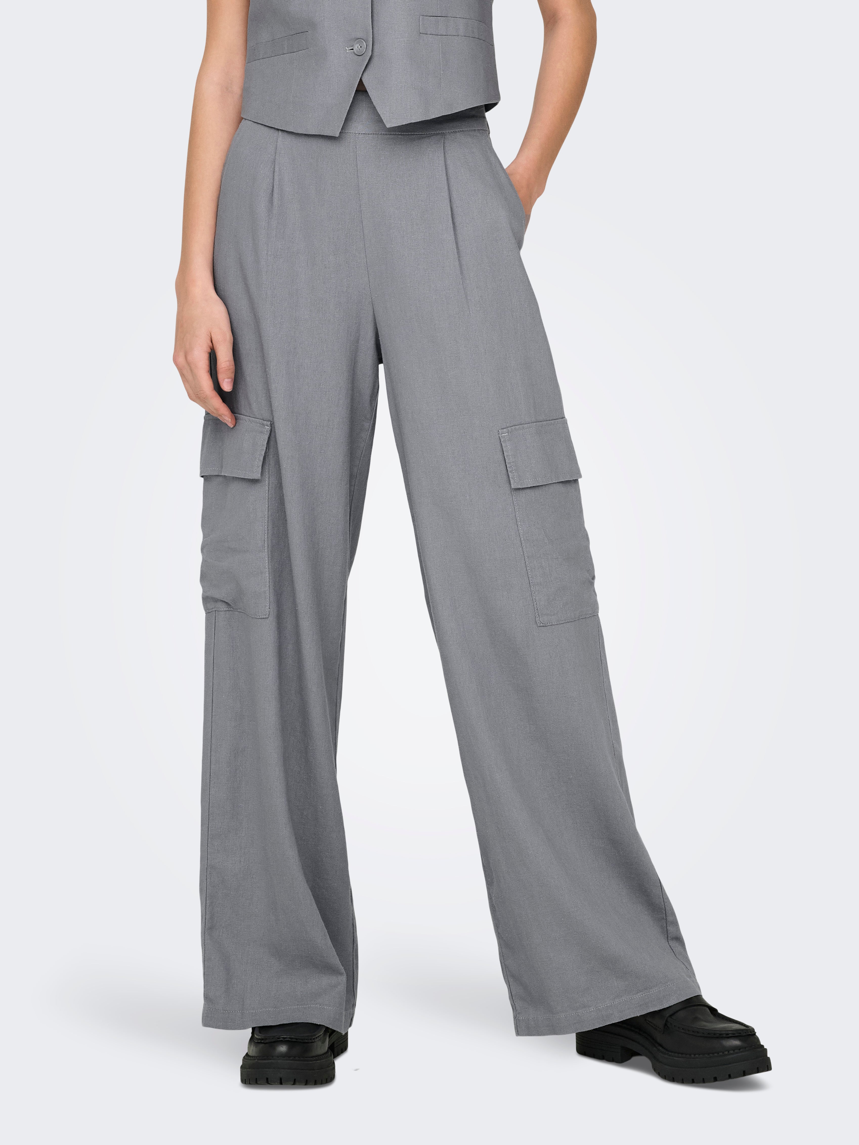 Trousers with wide leg fit and high waist | Medium Blue | ONLY®