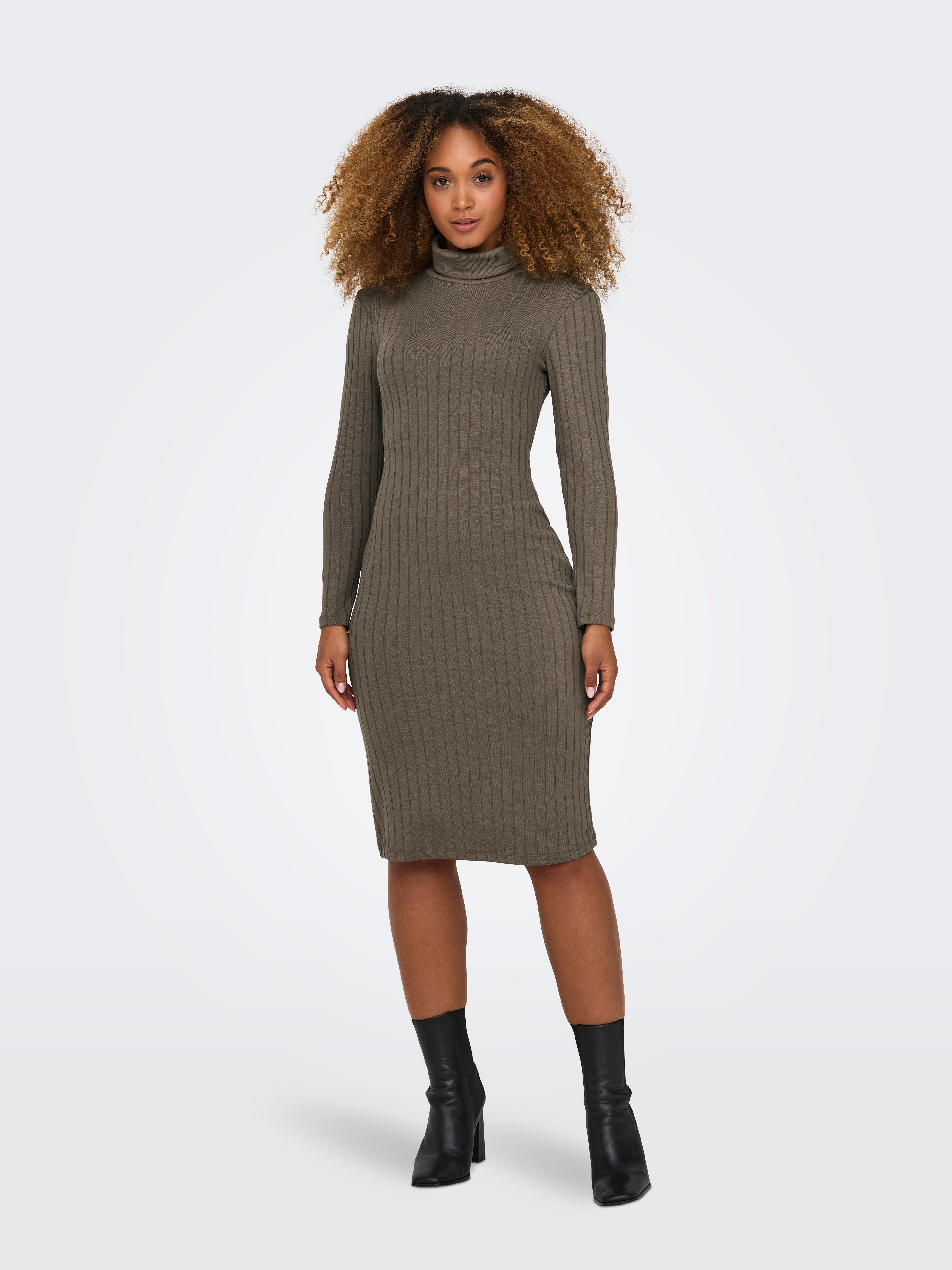 Robe midi Regular Fit Col tortue | Medium Grey | ONLY®