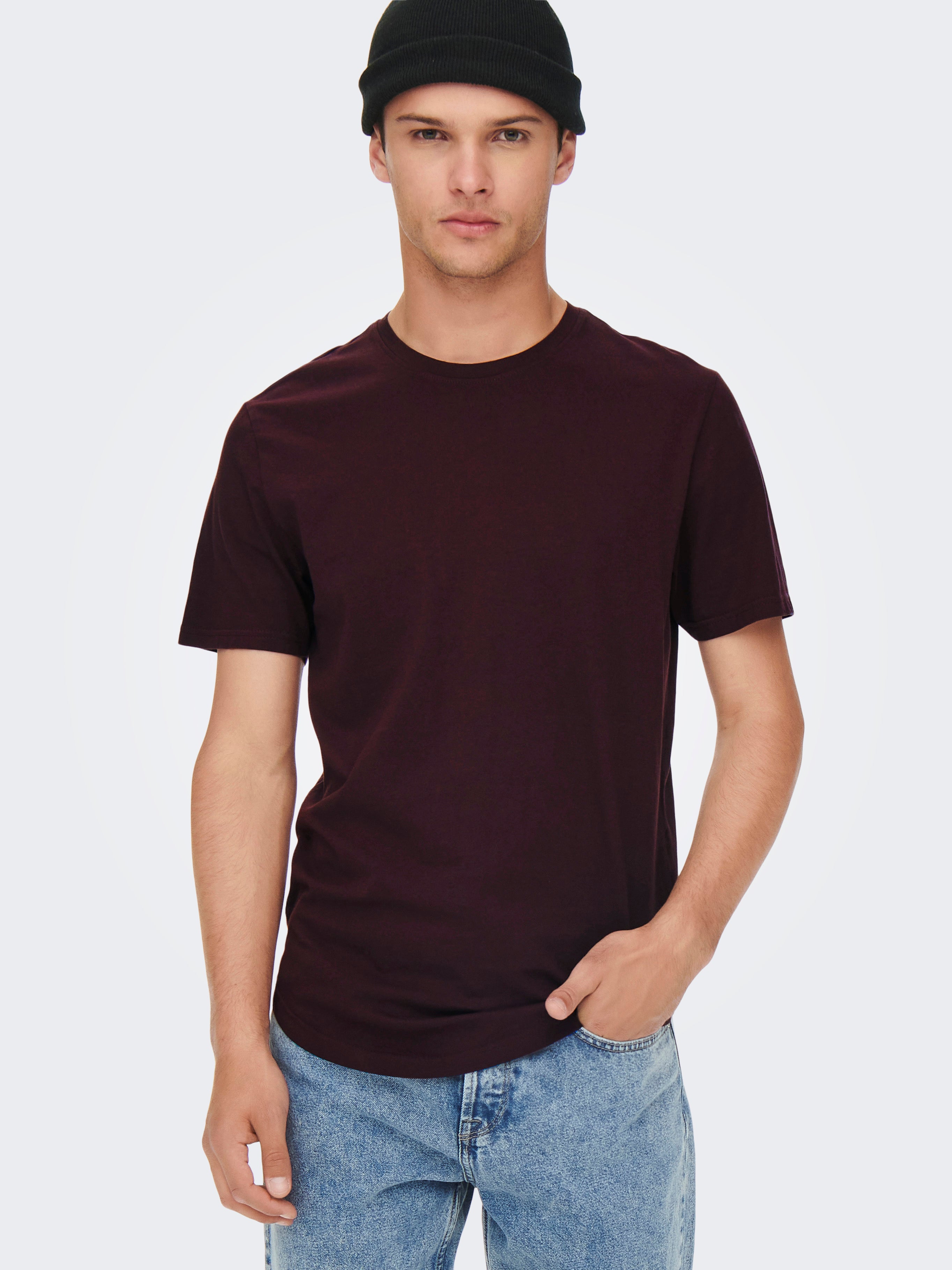 Camisetas Corte long line Cuello redondo | Rojo oscuro | ONLY & SONS®