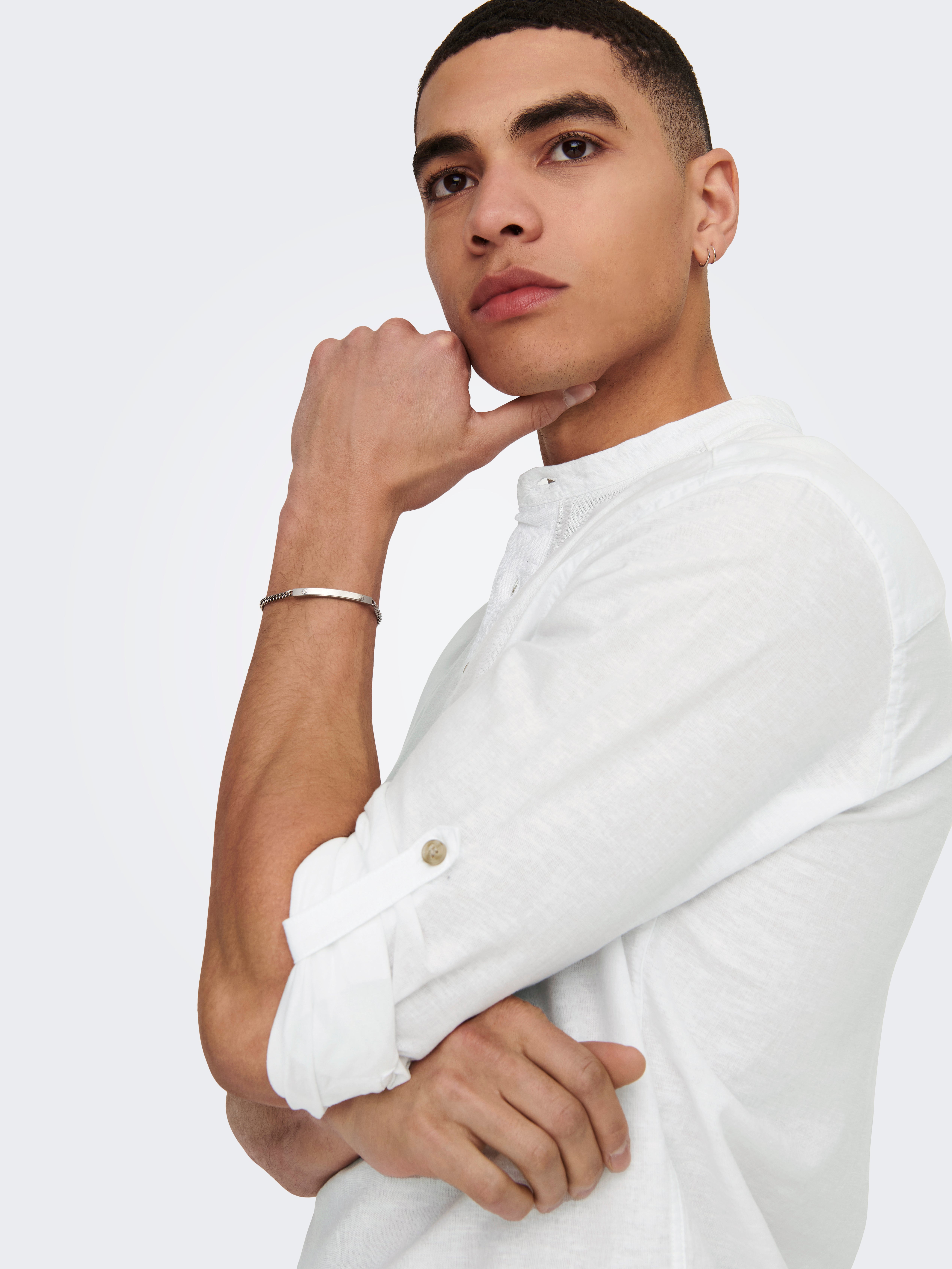 Slim Fit China Collar Shirt | White | ONLY & SONS®