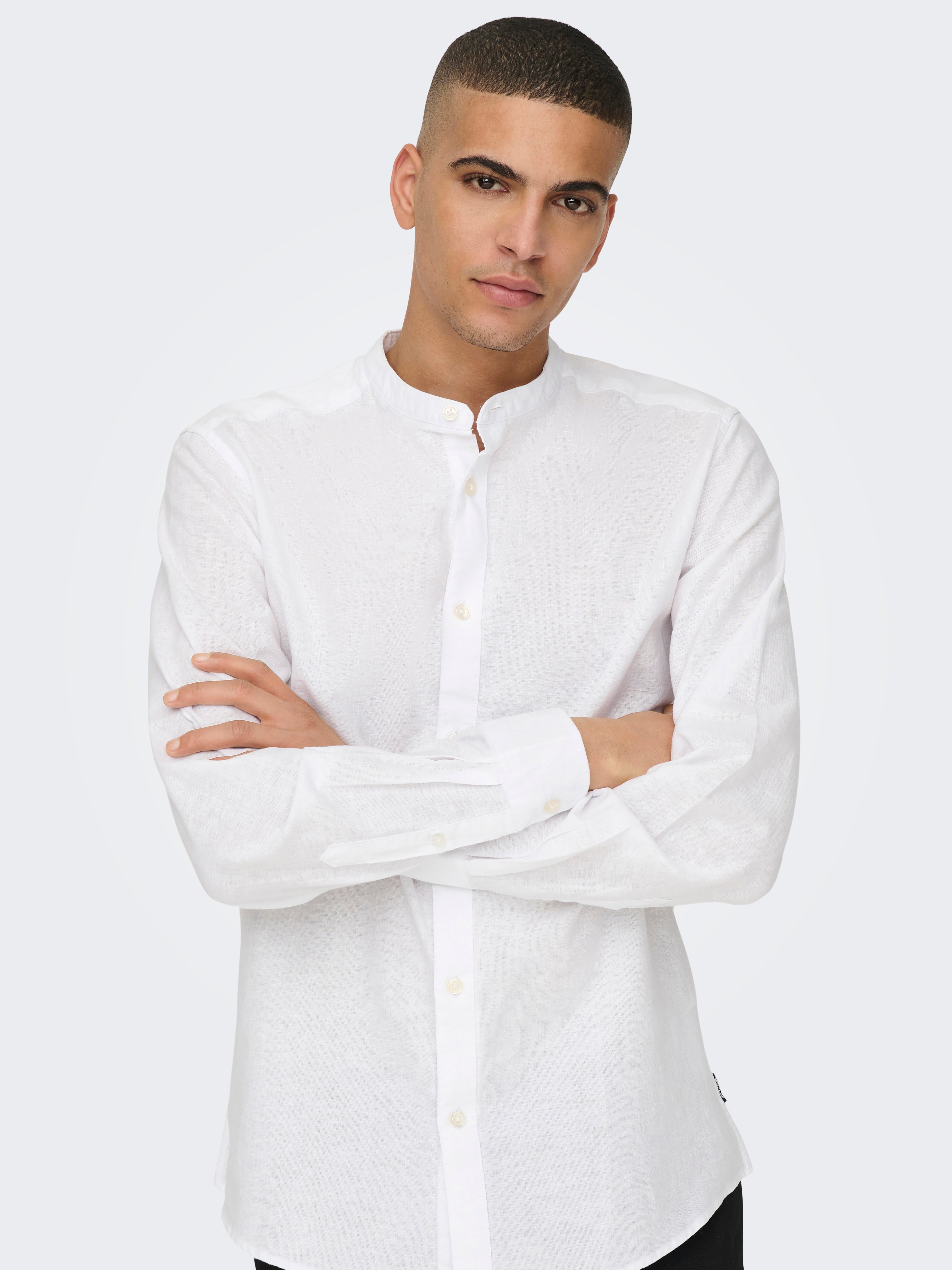 Slim Fit China Collar Shirt | White | ONLY & SONS®