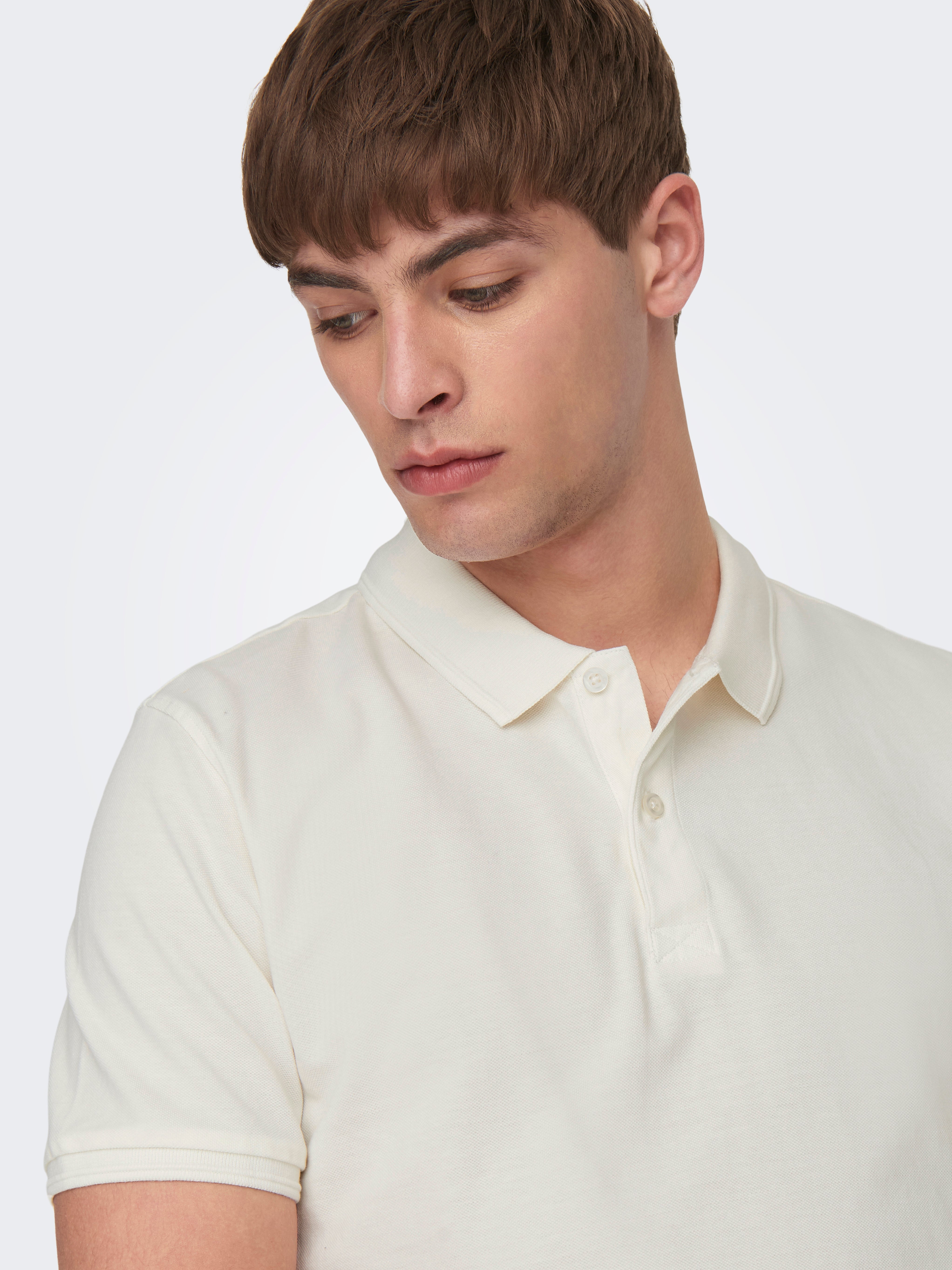 Slim Fit Round Neck Polo-Shirt | White | ONLY & SONS®