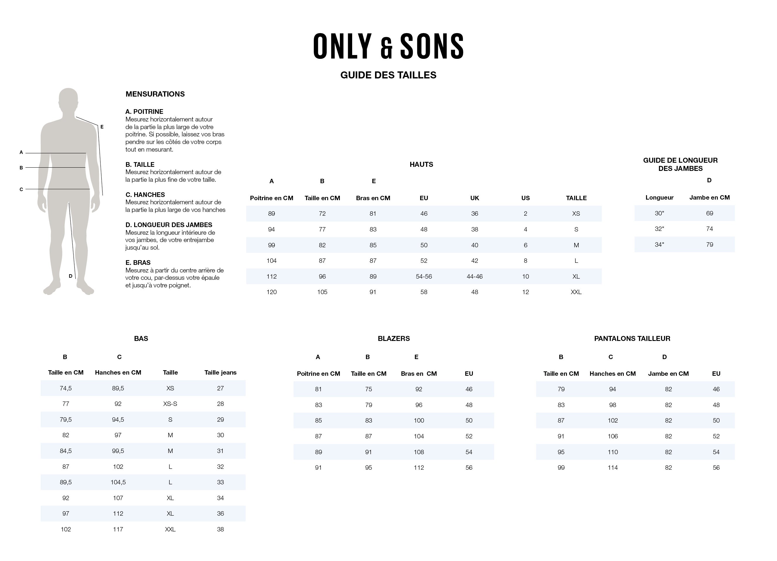 Guide des tailles ONLY | Tous les guides de tailles | ONLY